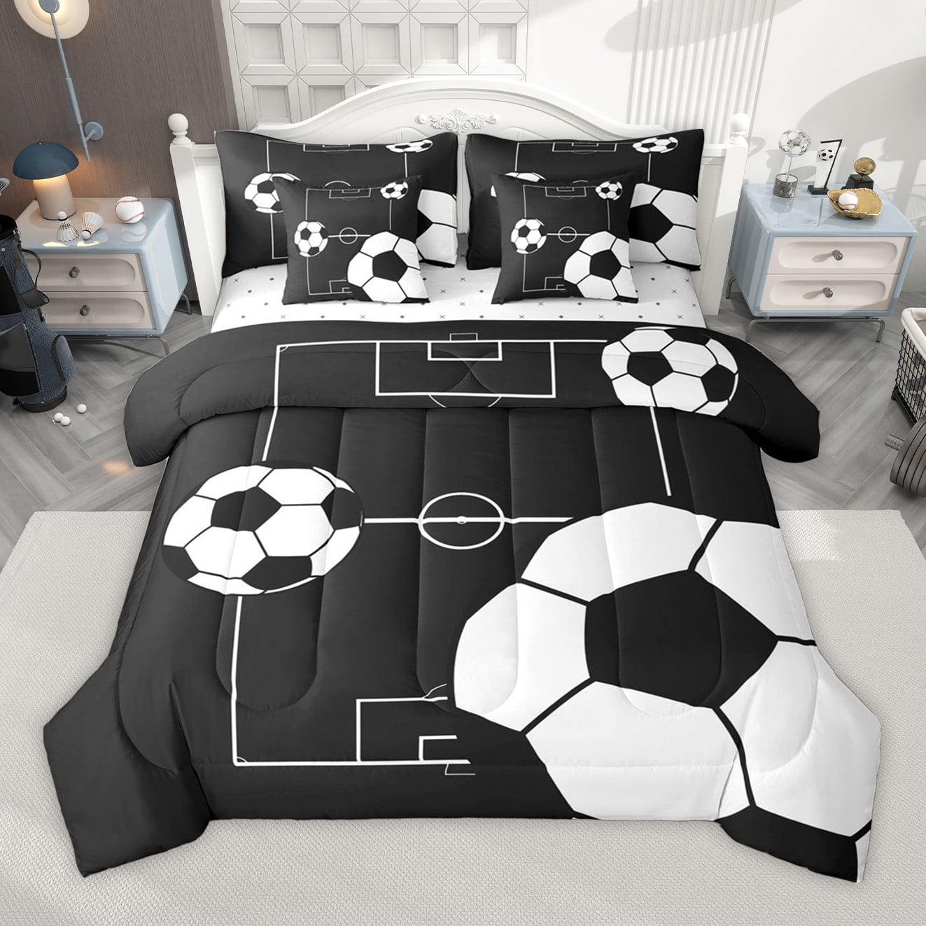 Manfei Soccer Ball Game 7-Piece Bedding Comforter Set for Children ...