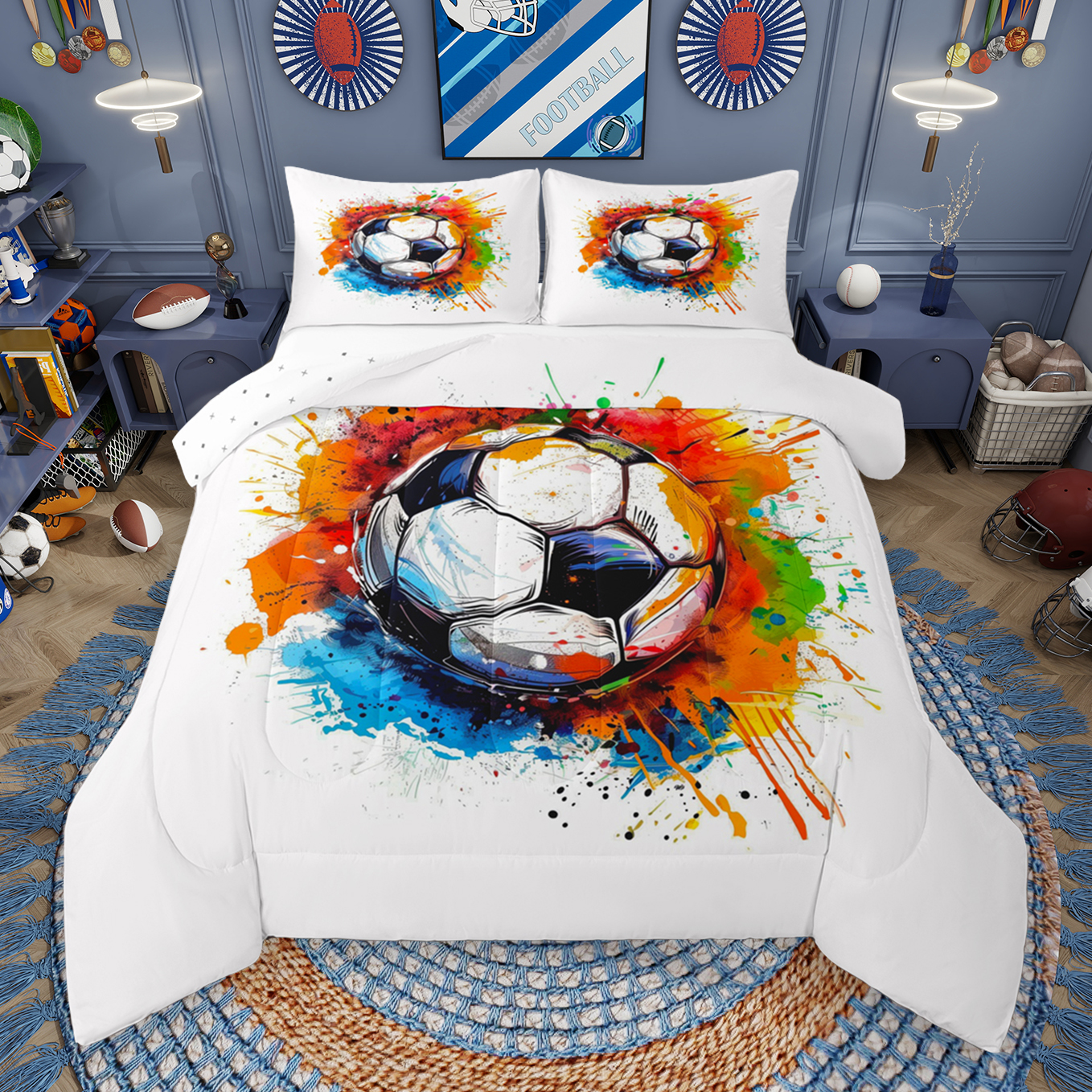 Manfei Soccer Ball Game Bedding Comforter Set,Football Sport Twin ...