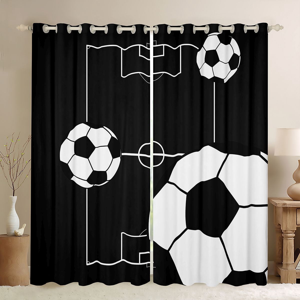 Manfei Soccer Ball Game Blackout Curtains Set of 2 (52x84 Each) for ...