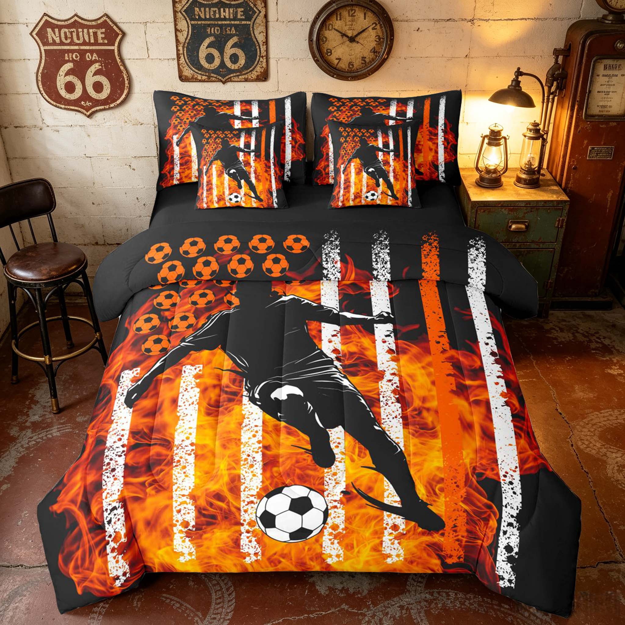 Manfei Soccer Player King Bedding, Sport Patriotic USA Flag King Bed in ...
