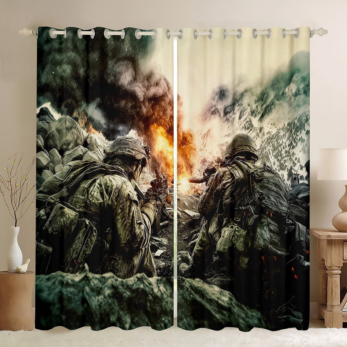 Manfei Soldier Curtains Pack of 2 (42x84 Each),Military Theme Curtains ...