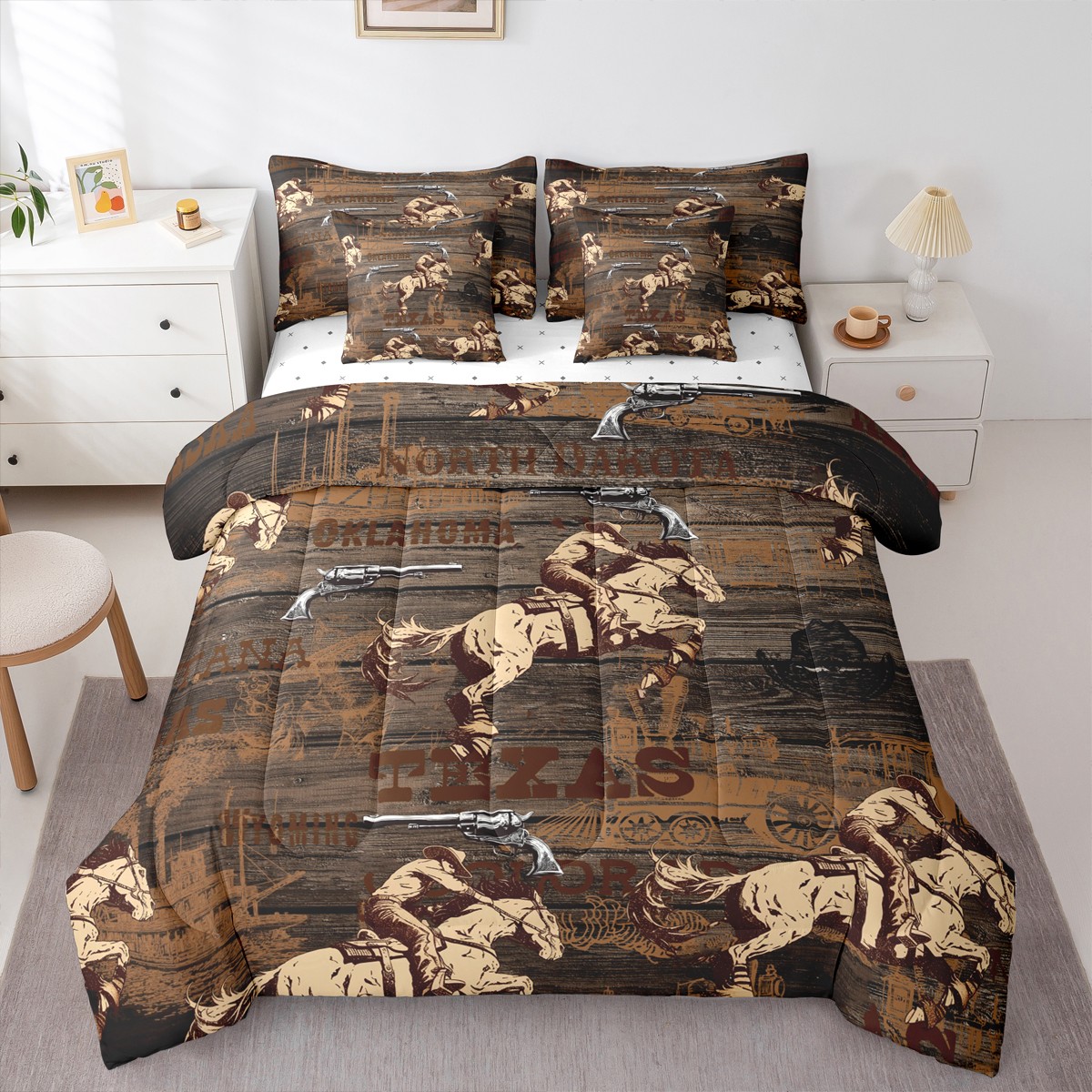 Manfei Sourthwest Cowboys Bedding Comforter Set 7pcs,Pold Barn Door ...