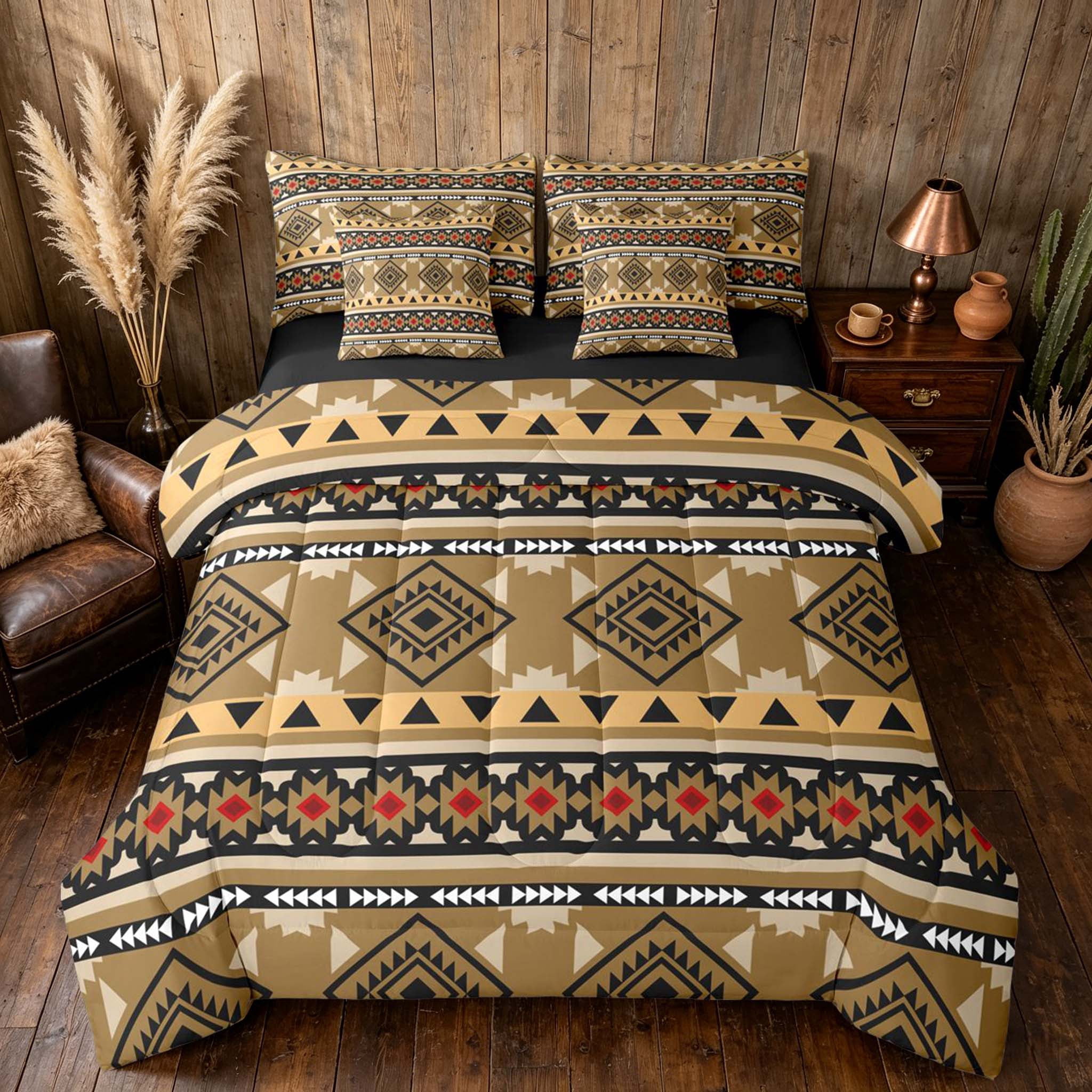 Manfei Southwestern Aztec King Bedding, , Brown Black King Bed in a Bag ...