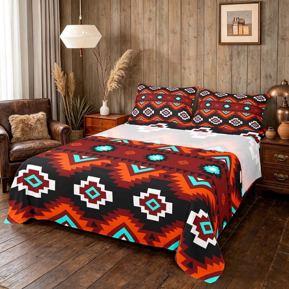 Manfei Southwestern Aztec Queen Sheets, , Orange Black Queen Sheet Sets ...