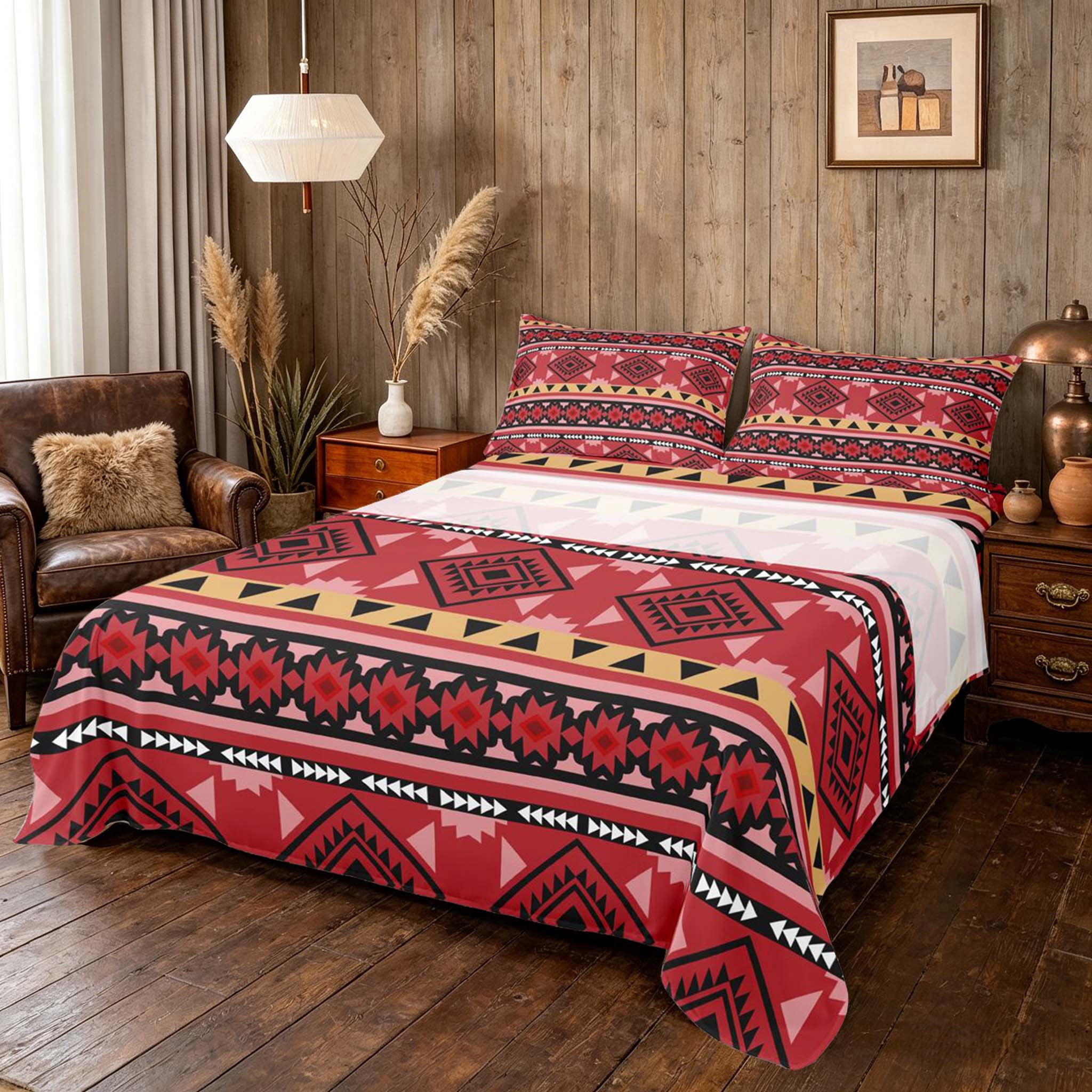 Manfei Southwestern Aztec Queen Sheets, , Red Black Queen Sheet Sets ...