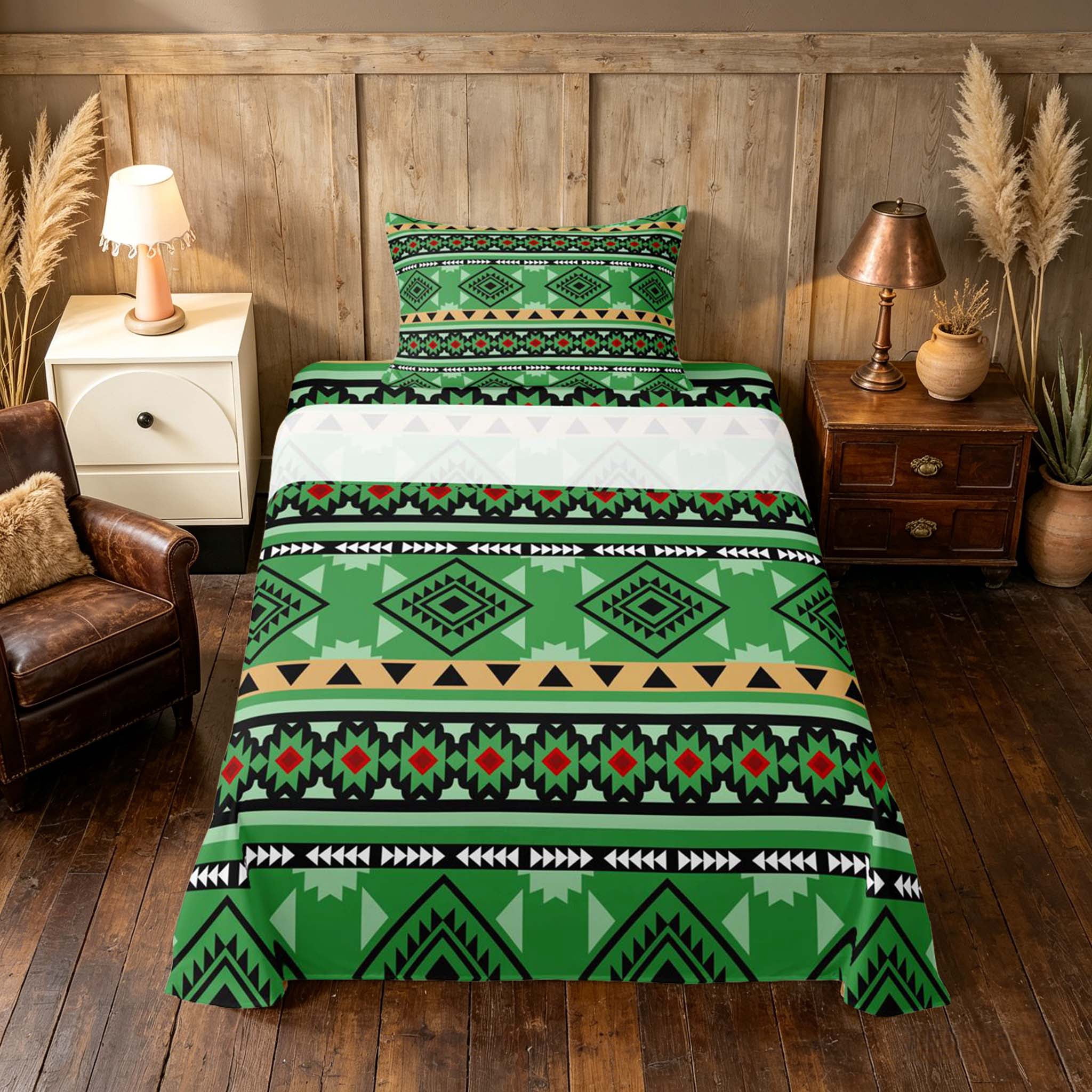 Manfei Southwestern Aztec Twin Sheets, , Green Black Bedding, Black ...