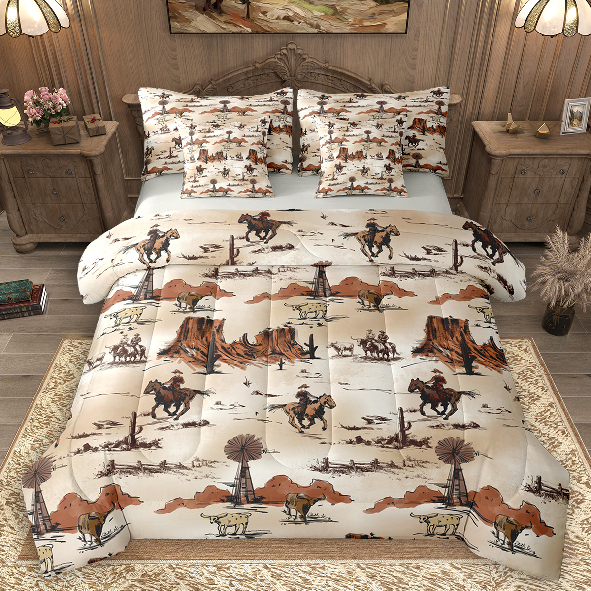 Manfei Southwestern Cowboy Bedding Comforter Set 7pcs, Galloping Horse ...