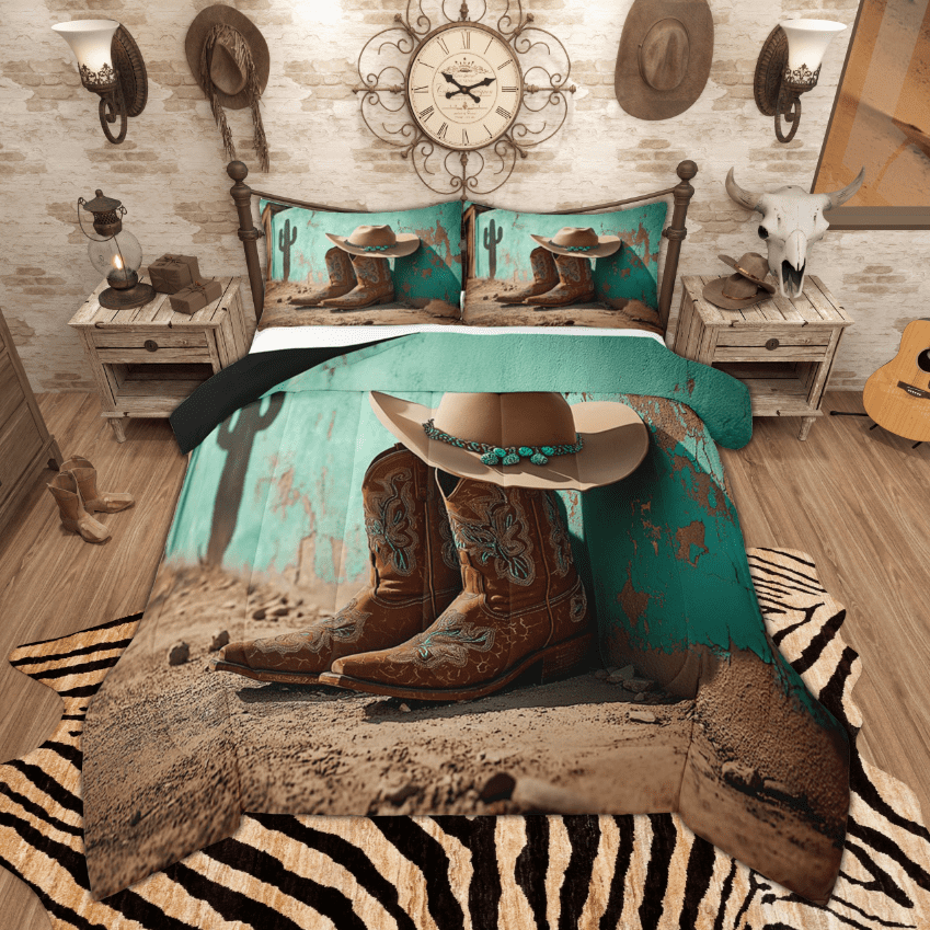 Manfei Southwestern Cowboy Bedding Comforter Set, Vintage Hat Boots ...