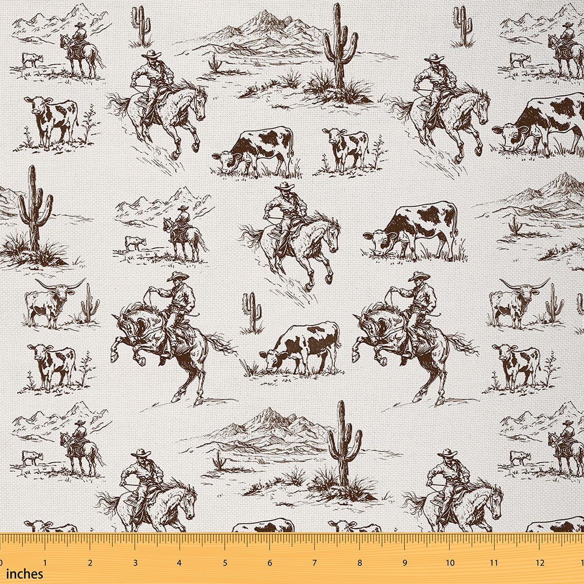 Manfei Southwestern Cowboys Fabric by the Yard (1 Yard), Highland Cow ...