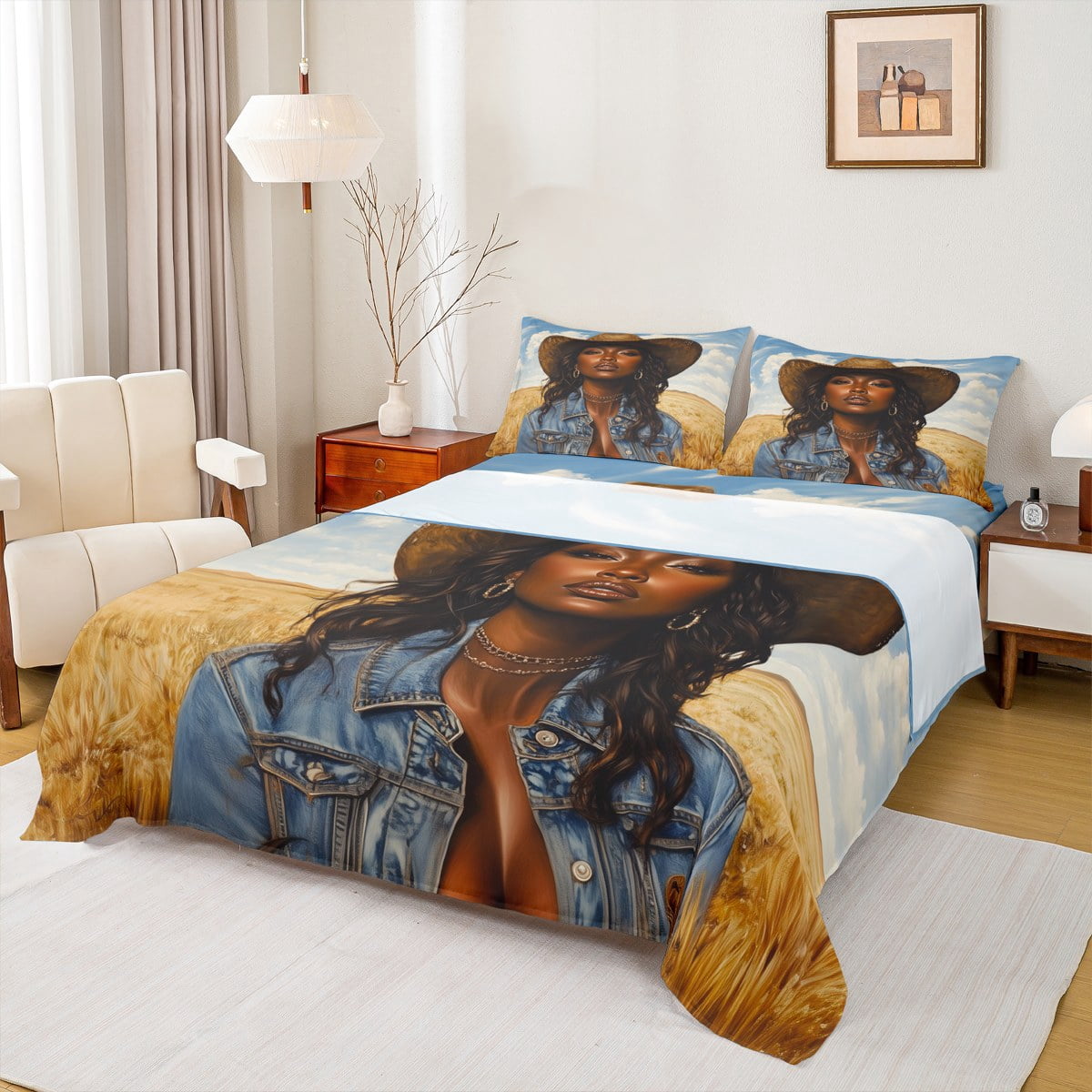 Manfei Southwestern Cowgirl Full Size Sheets 4-Piece, Rustic Tropical ...