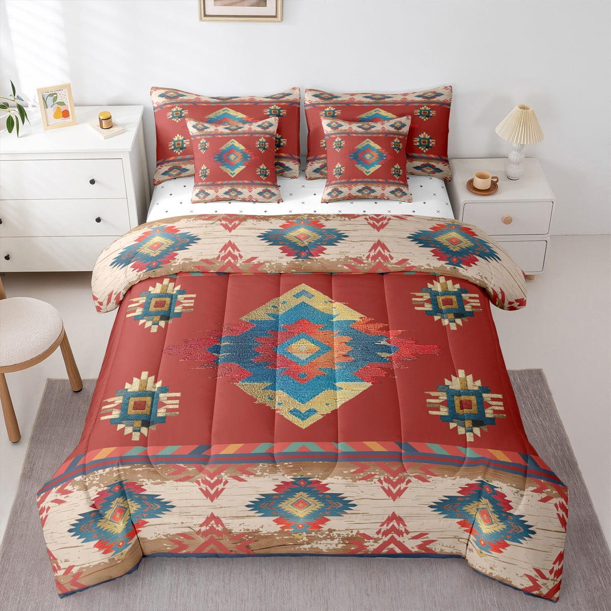 Manfei Southwestern Geometric Bedding Comforter Set 7-Piece,Retro Boho ...