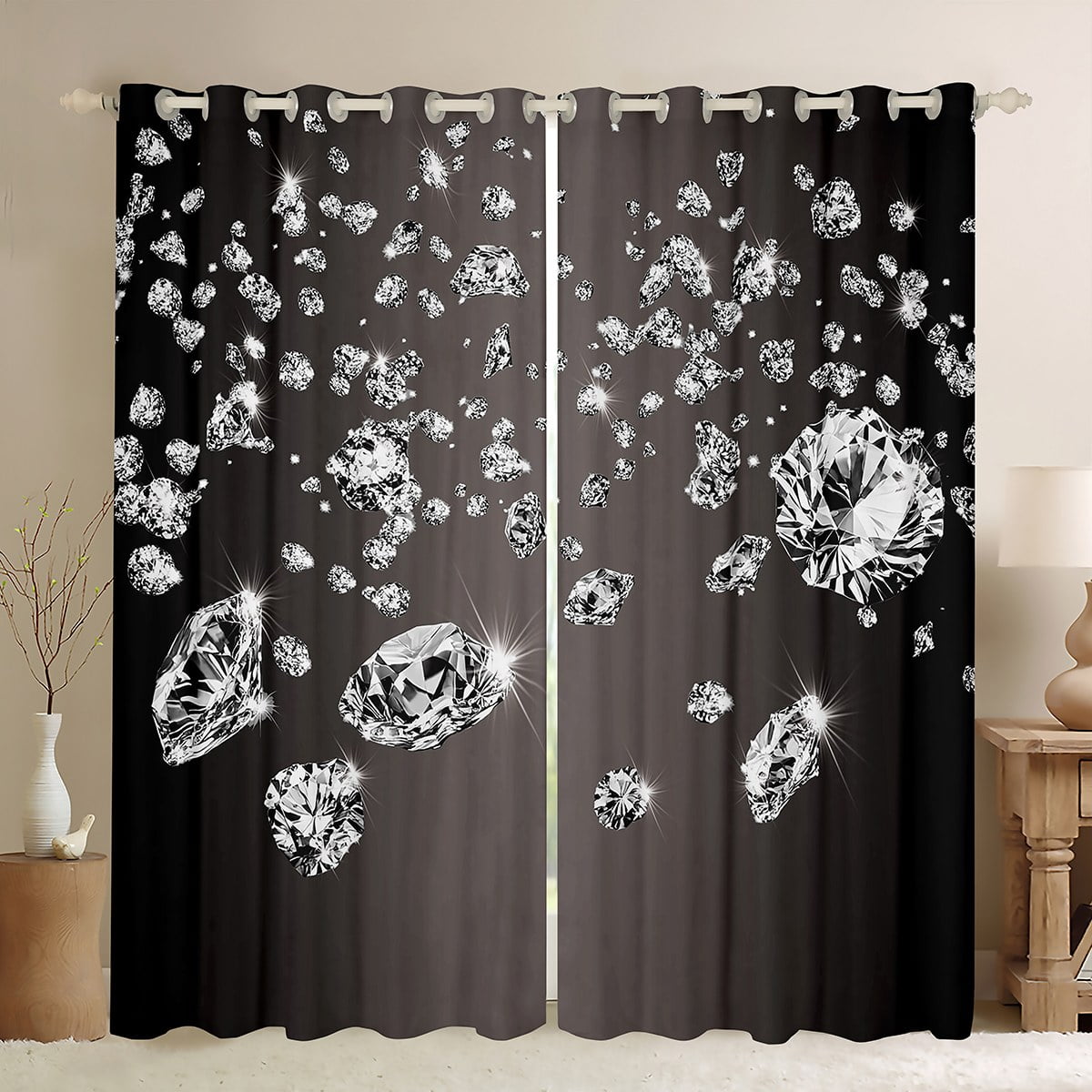 Manfei Sparkling Crystal Curtains and Drapes,Bling Glitter Black Out ...