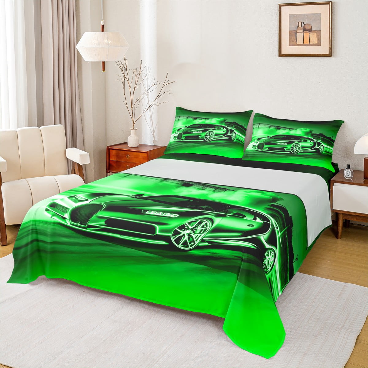 Manfei Speed Racing Car Queen Sheet Sets 4 Pieces for Teen Boys Men ...