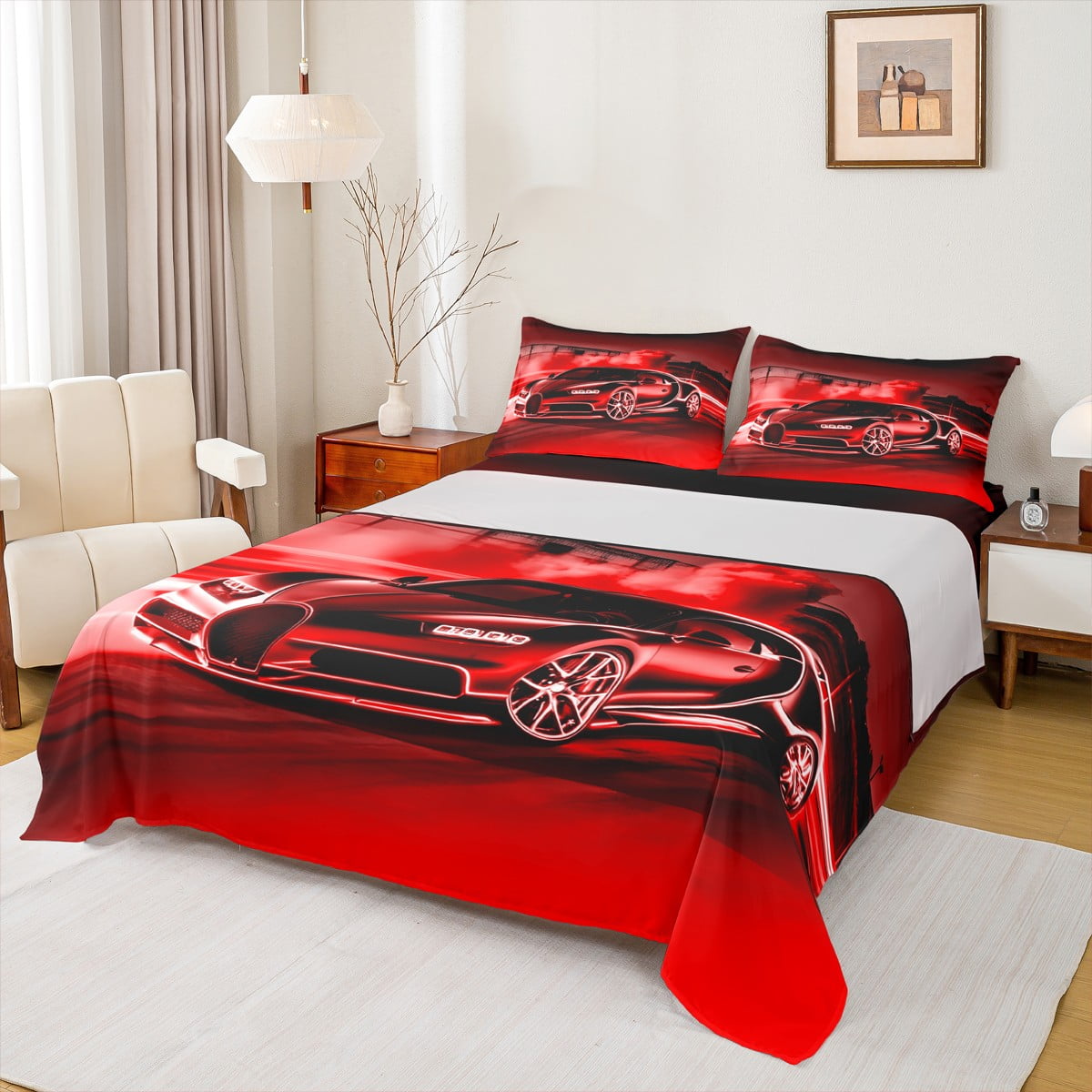 Manfei Speed Racing Car Queen Sheet Sets 4 Pieces for Teen Boys Men ...