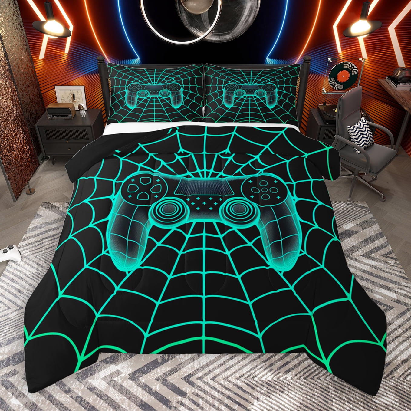 Manfei Spider Web Full Size Comforter Sets,Console Gamer Gaming Bedding ...