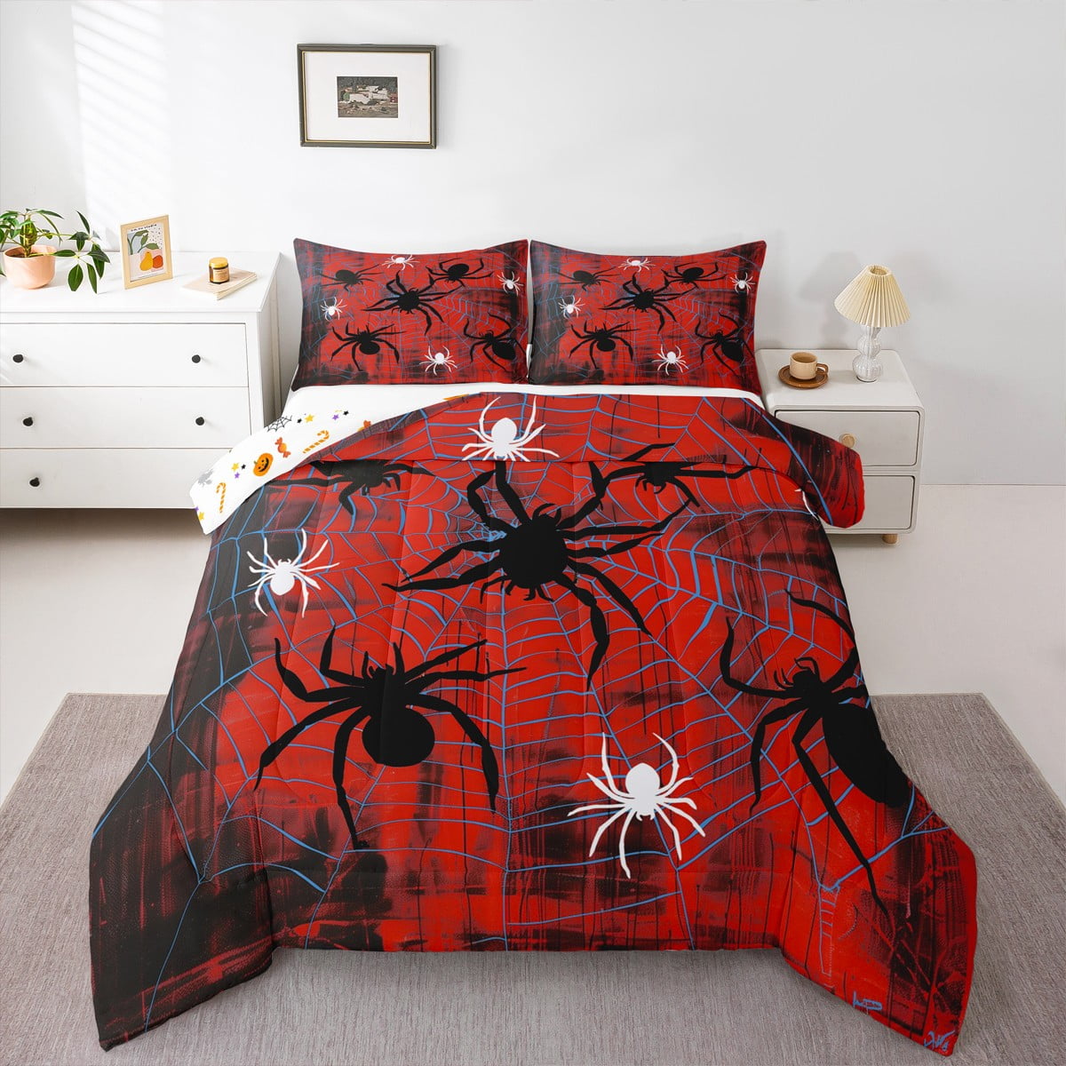 Manfei Spider Webs Full Size Comforter Sets,Monder Graffiti Hippie Bedding Comforter Set,Red ...