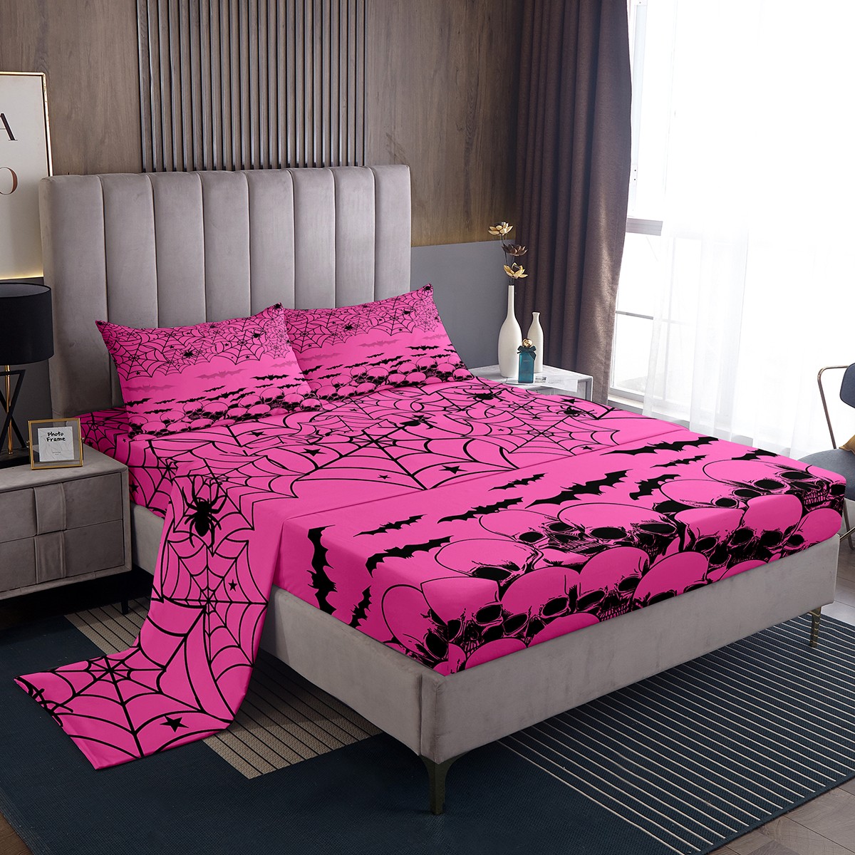 Manfei Spooky Animal Full Sheet Sets,Bat Spider Skull Bedding Full Size ...
