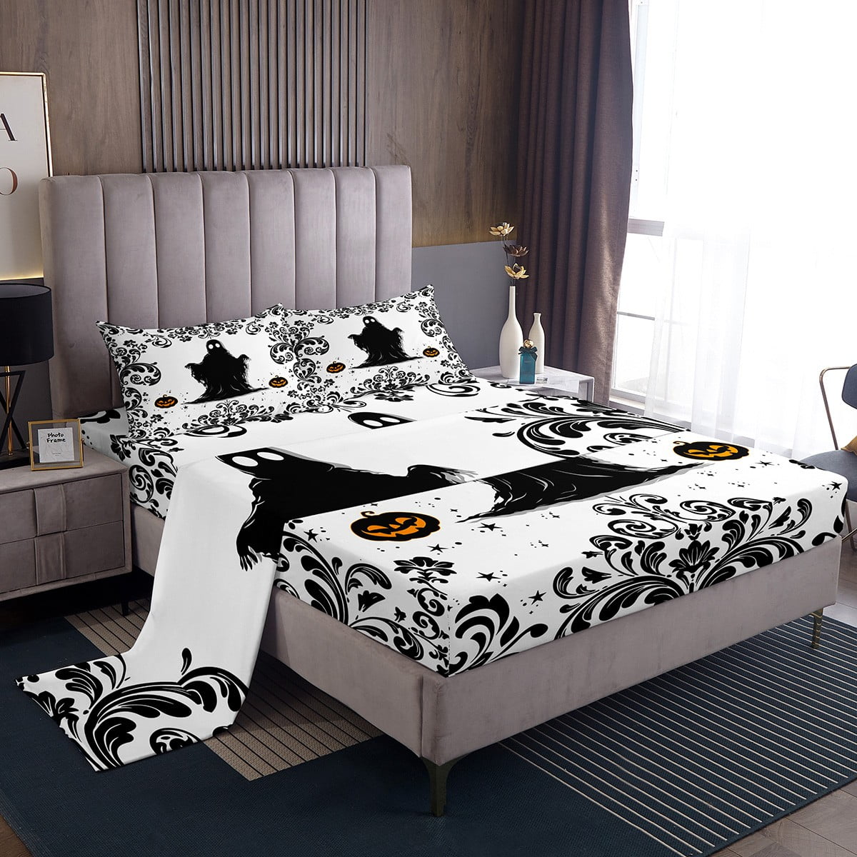 Manfei Spooky Ghost Bed Sheets Set Queen Size,Happy Halloween Bedding ...