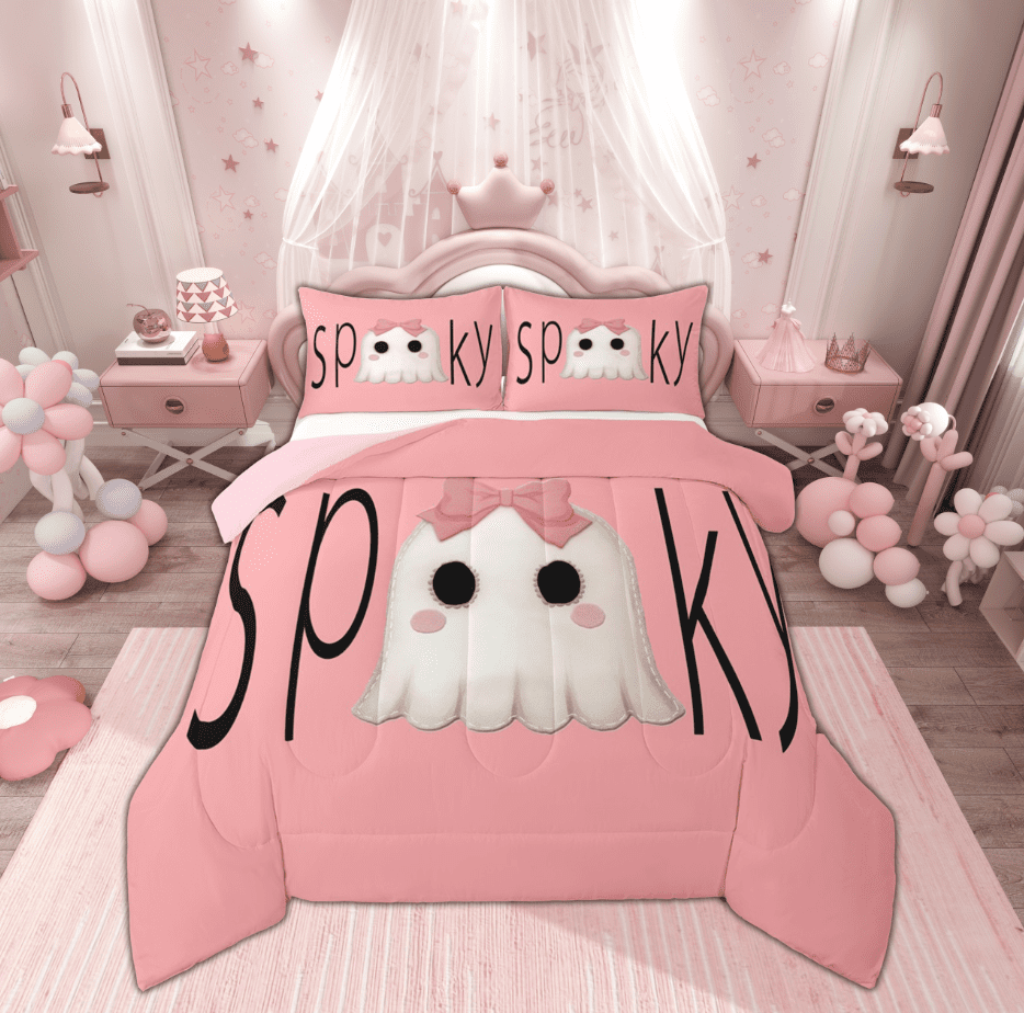 Manfei Spooky Ghost Child Queen Comforter Set, Cute Princess Bowknot ...