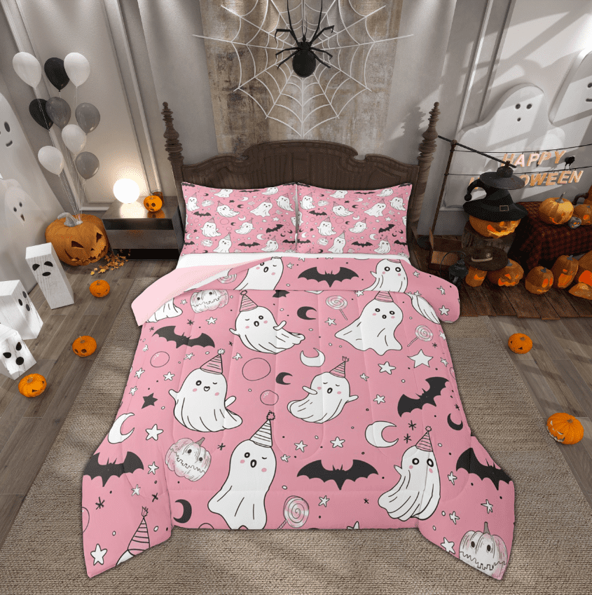 Manfei Spooky Ghost Comforter Sets Full Size, Halloween Pumpkin Bat ...