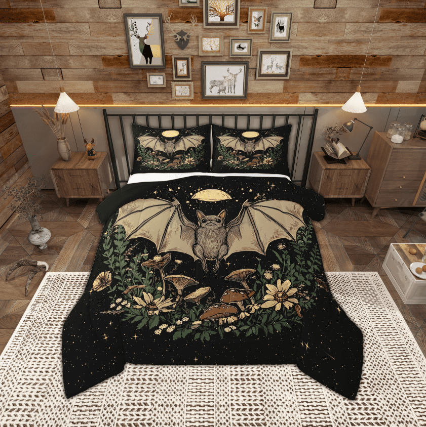 Manfei Spooky Halloween Bats Full Size Comforter Sets,Rustic Flower ...