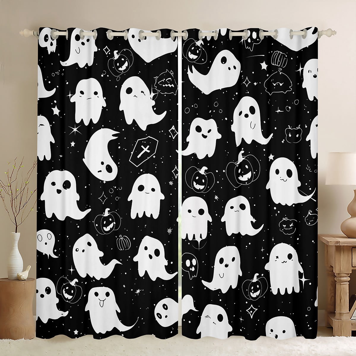 Manfei Spooky Halloween Curtains Pack of 2 (38x45), Magical Ghost ...
