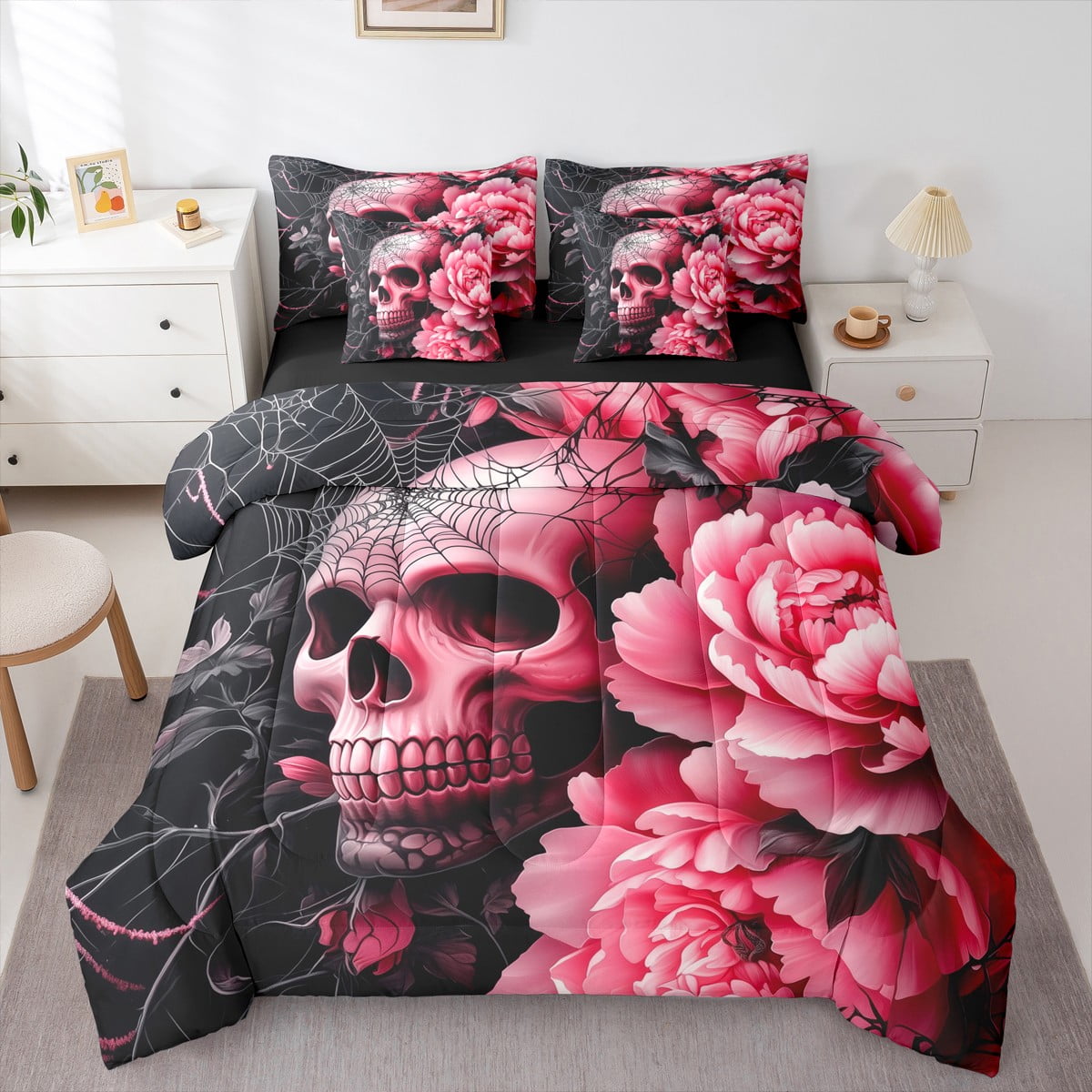 Manfei Spooky Halloween Skeleton 7 Pieces Bedding Comforter Set,Gothic ...