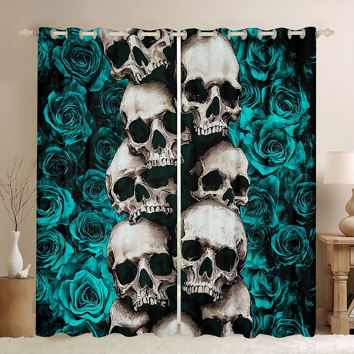 Manfei Spooky Halloween Skull Blackout Curtains Set of 2 (38x54 Each ...