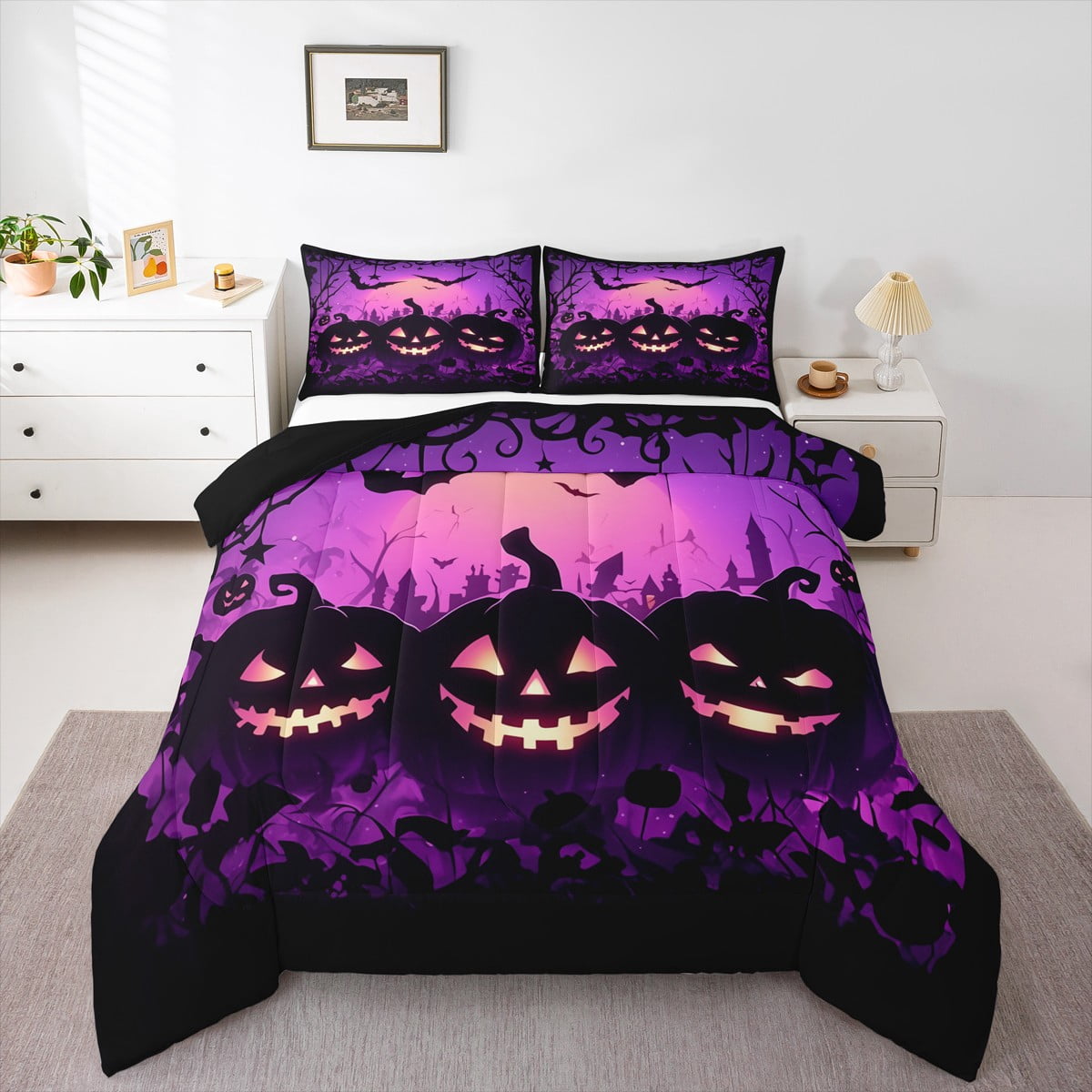 Manfei Spooky Pumpkin Lantern Bedding Comforter Set,Halloween Theme ...
