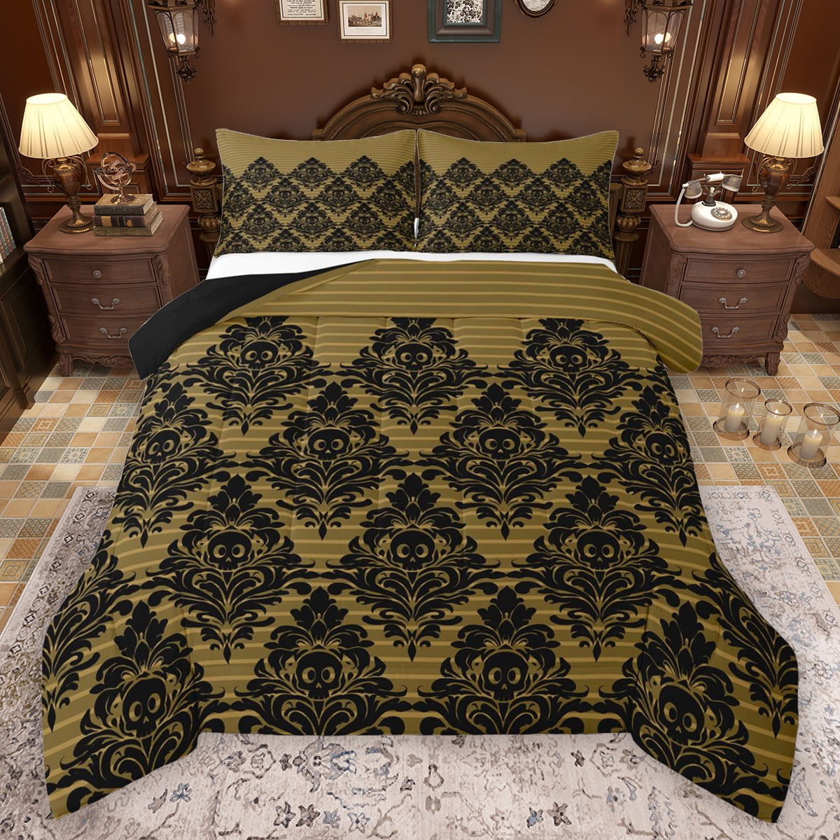 Manfei Spooky Skull Skeleton Full Size Comforter Sets,Victorian Baroque ...