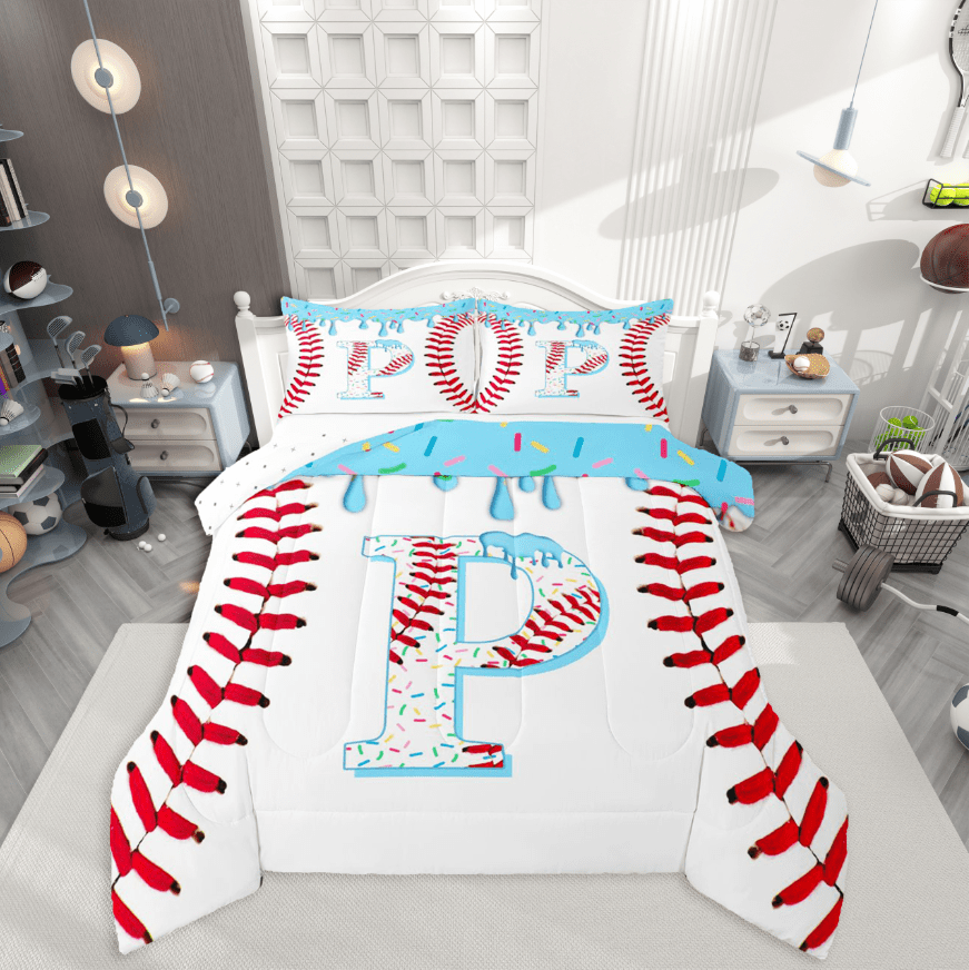 Manfei Sport Baseball Queen Comforter Set 3 Pieces,Initial P Bedding ...