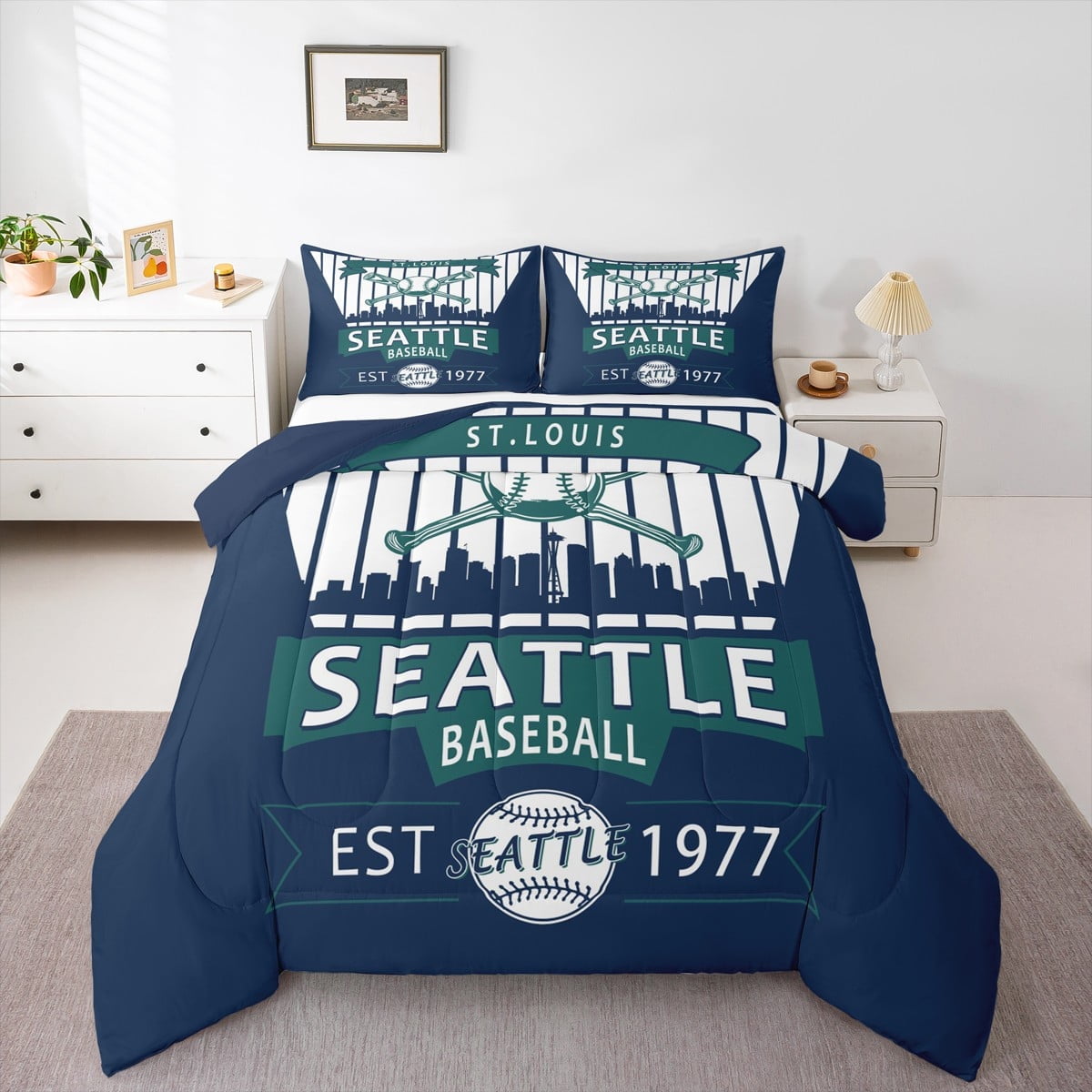 Manfei Sport City Slihouette Bedding Comforter Set,Seattle Twin ...