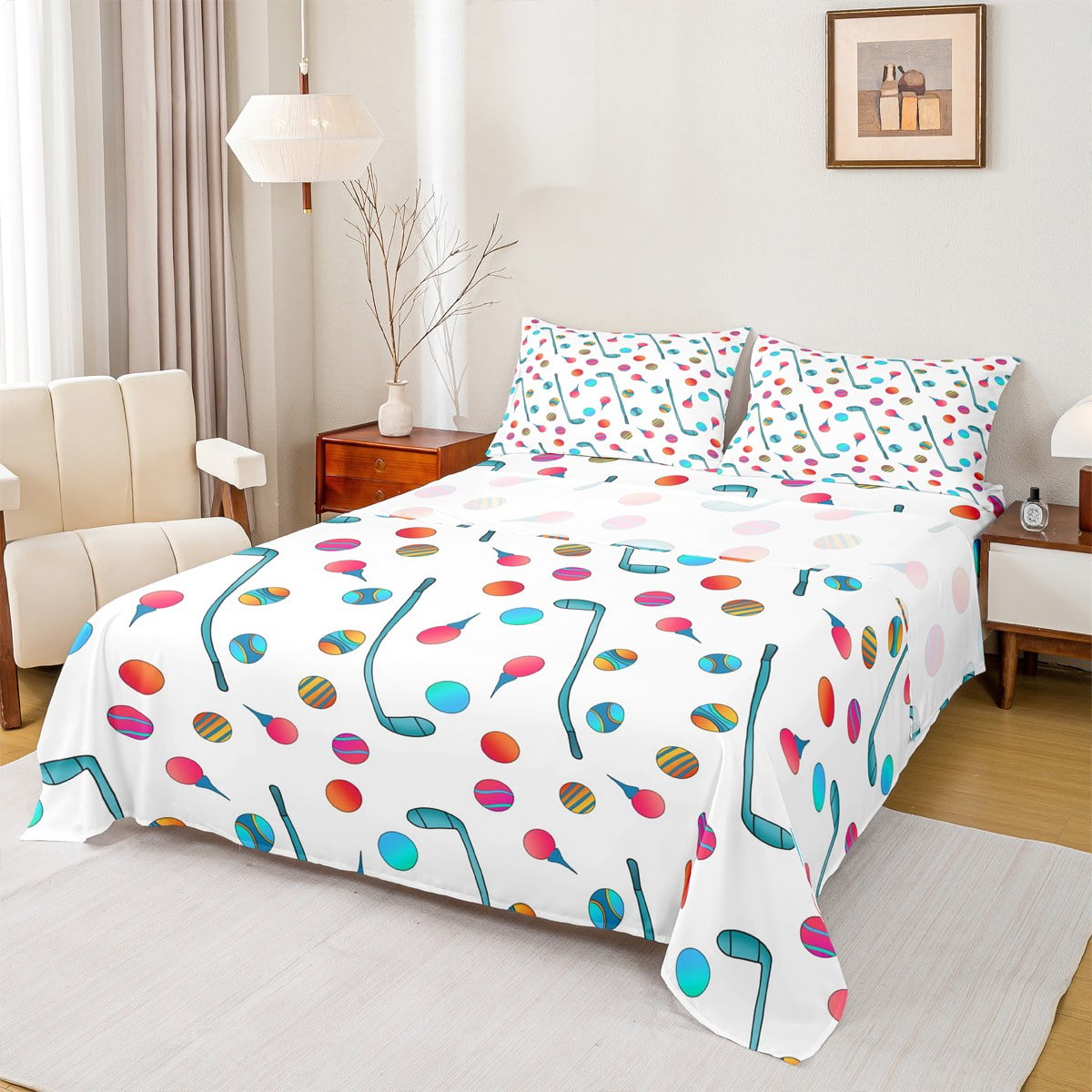 Manfei Sport Golf 4-Piece Full Size Sheets,Sport Theme Bed Sheets,Ball ...