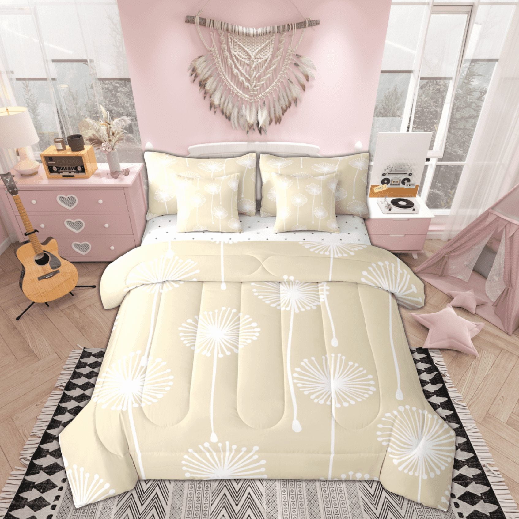 Manfei Spring Botanical Bedding Comforter Set 7-Piece, Cartoon Yellow ...
