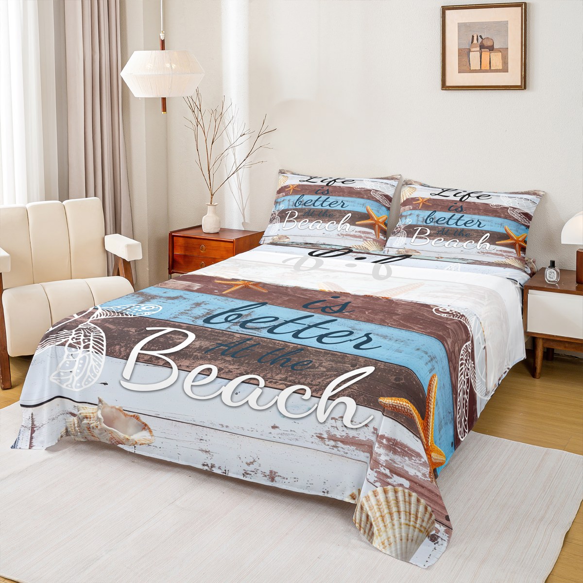 Manfei Starfish Sealife Bed Sheets Full, Rustic Farmhouse Full Sheet ...
