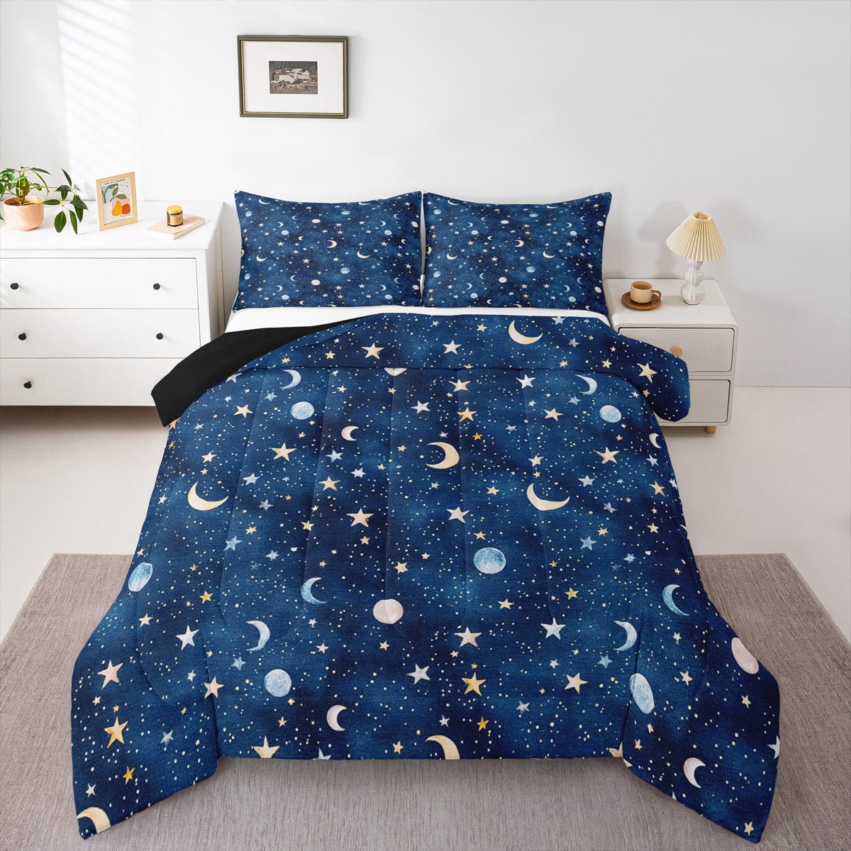 Manfei Stars Moon Planet Full Size Comforter Sets,Space Starry Bedding ...