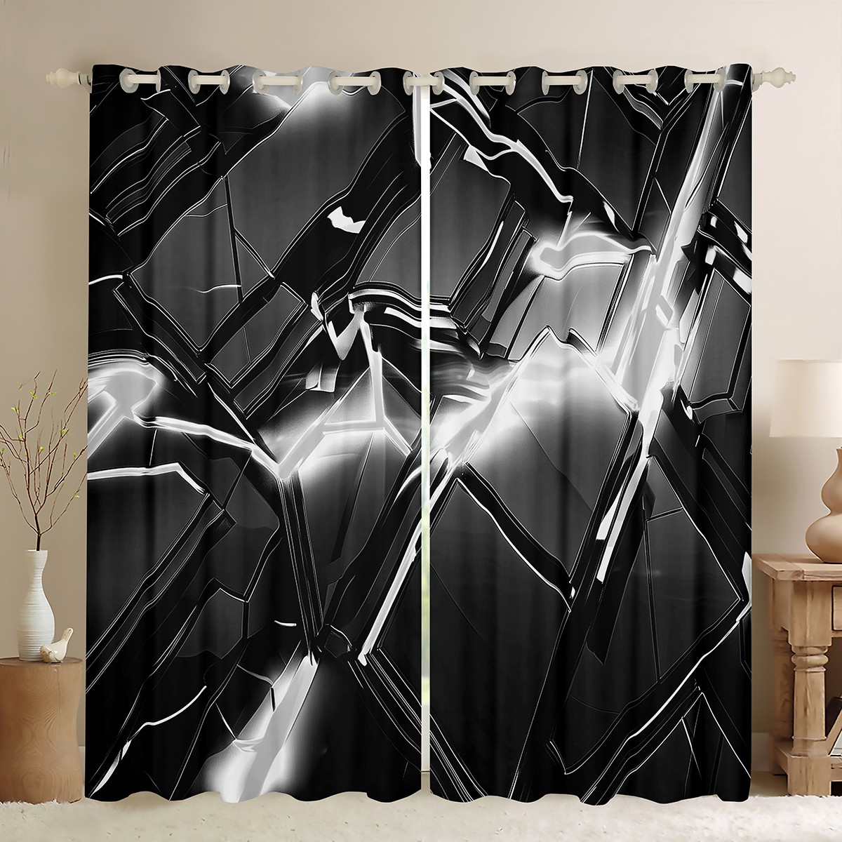Manfei Stereoscopic Square Curtains Pack of 2 (52x84),Modern Geometry ...