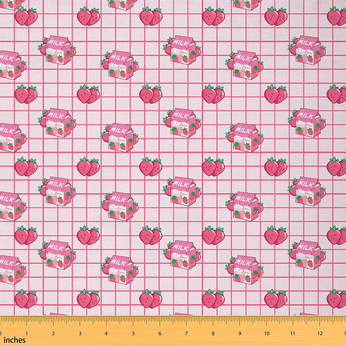 Manfei Strawberry Milk Sewing & Crafting Fabric (5 Yards), Cute Pink ...