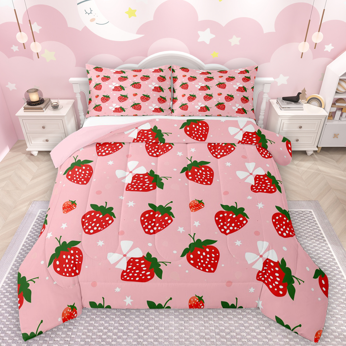Manfei Strawberry Pattern Full Size Comforter Sets,Sweet Fruit Theme ...