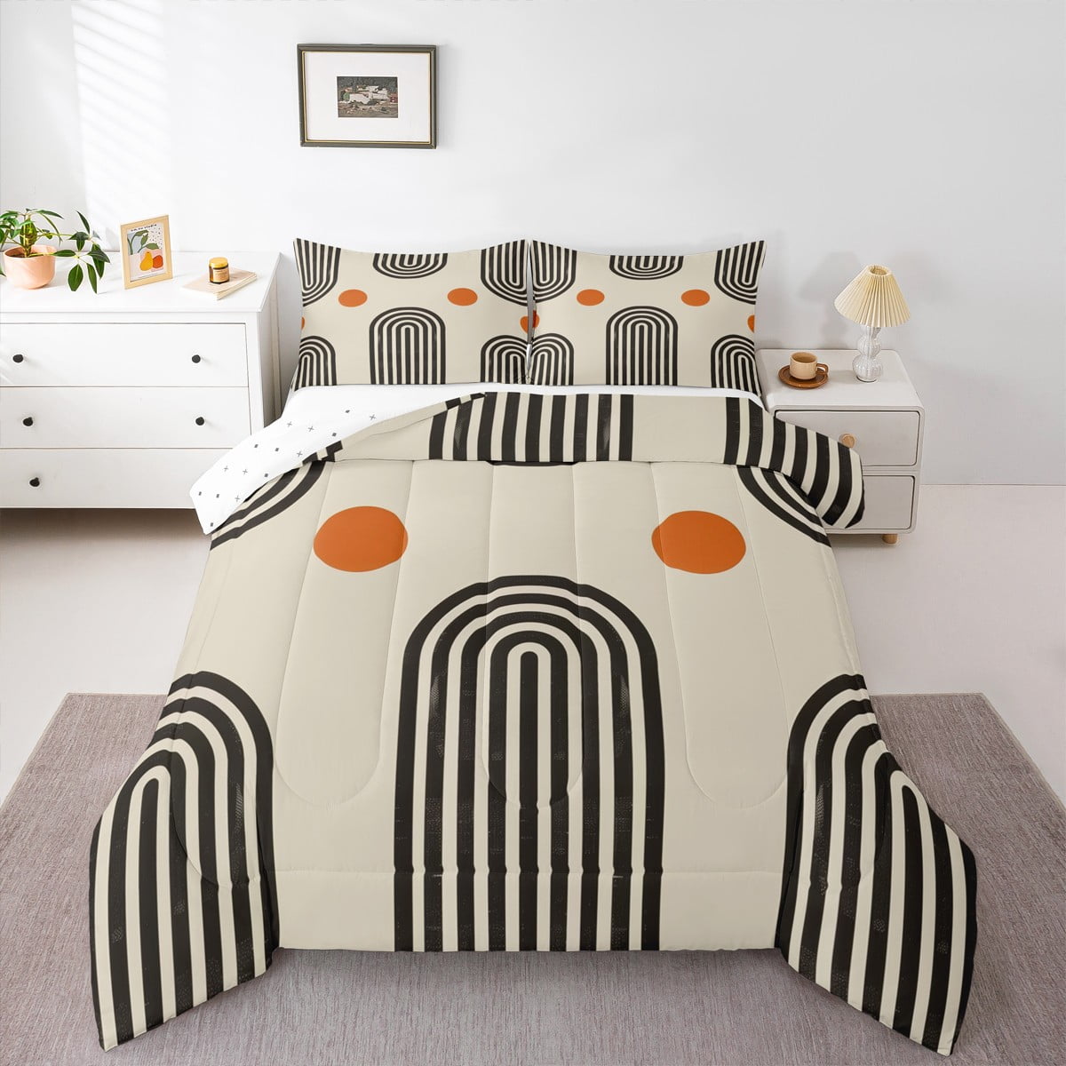 Manfei Strieps Abstract Full Size Comforter Sets, Orange Circle ...