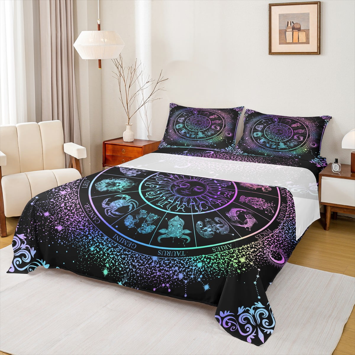 Manfei Sun And Moon Full Size Sheets,Constellations Galaxy Bed Sheets ...