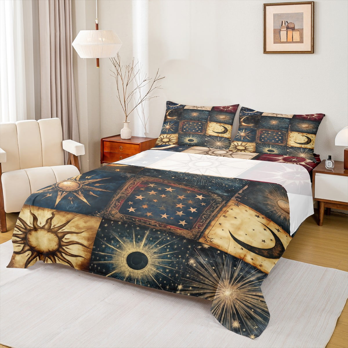 Manfei Sun Moon Pattern Full Size Sheets,Retro Exotic Style Bed Sheets ...