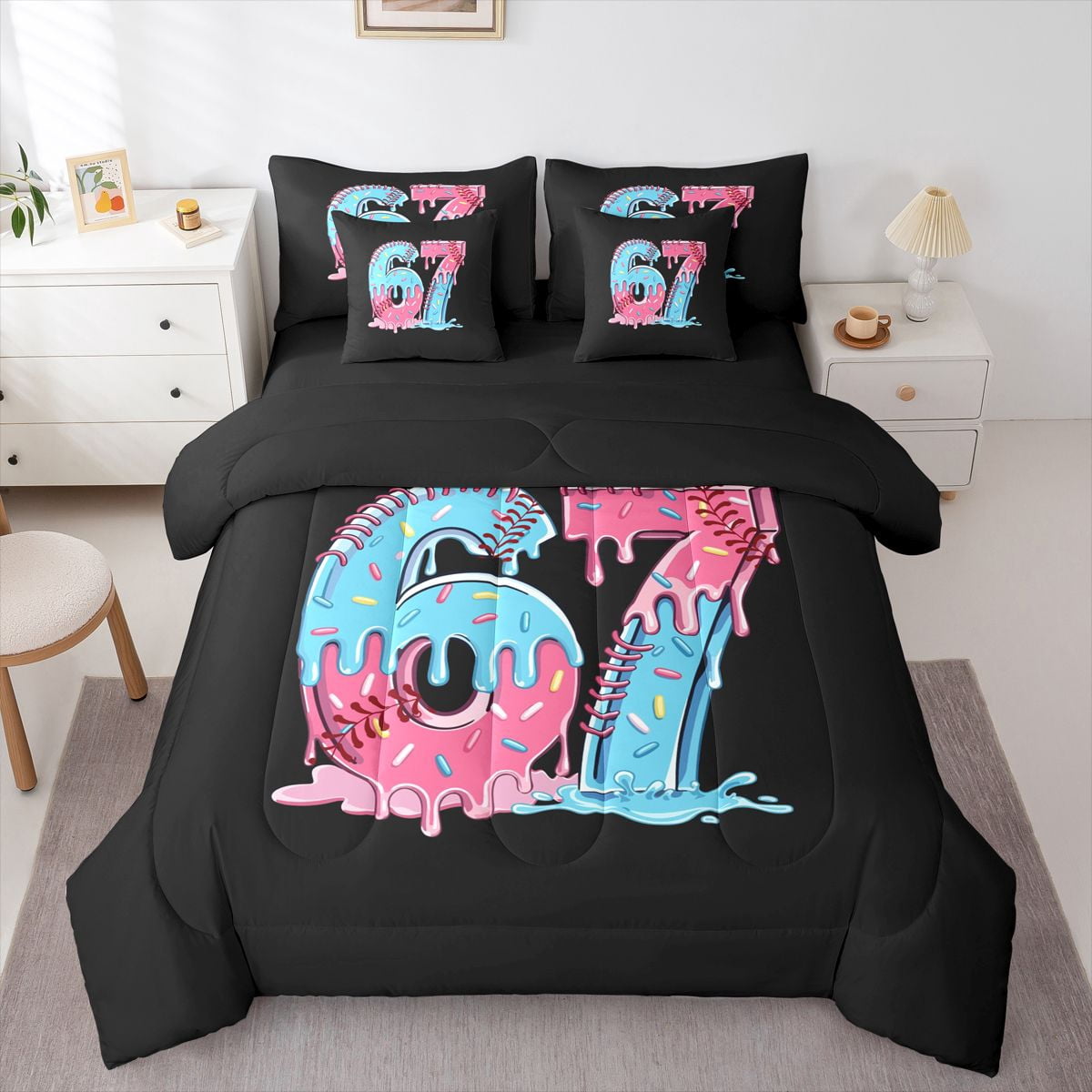 Manfei Sweet 67 Number Full Size Bedding Sets,Watercolor Ice Cream Drip ...