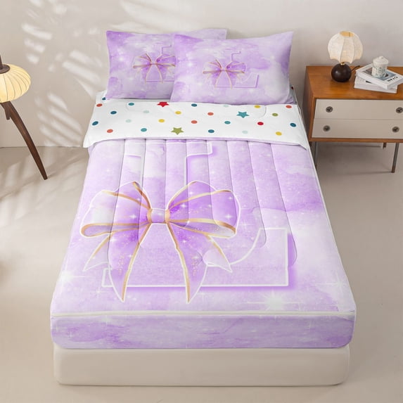 Manfei Sweet Bow Zipper Full Size Comforter Sets with Fitted Sheet and ...