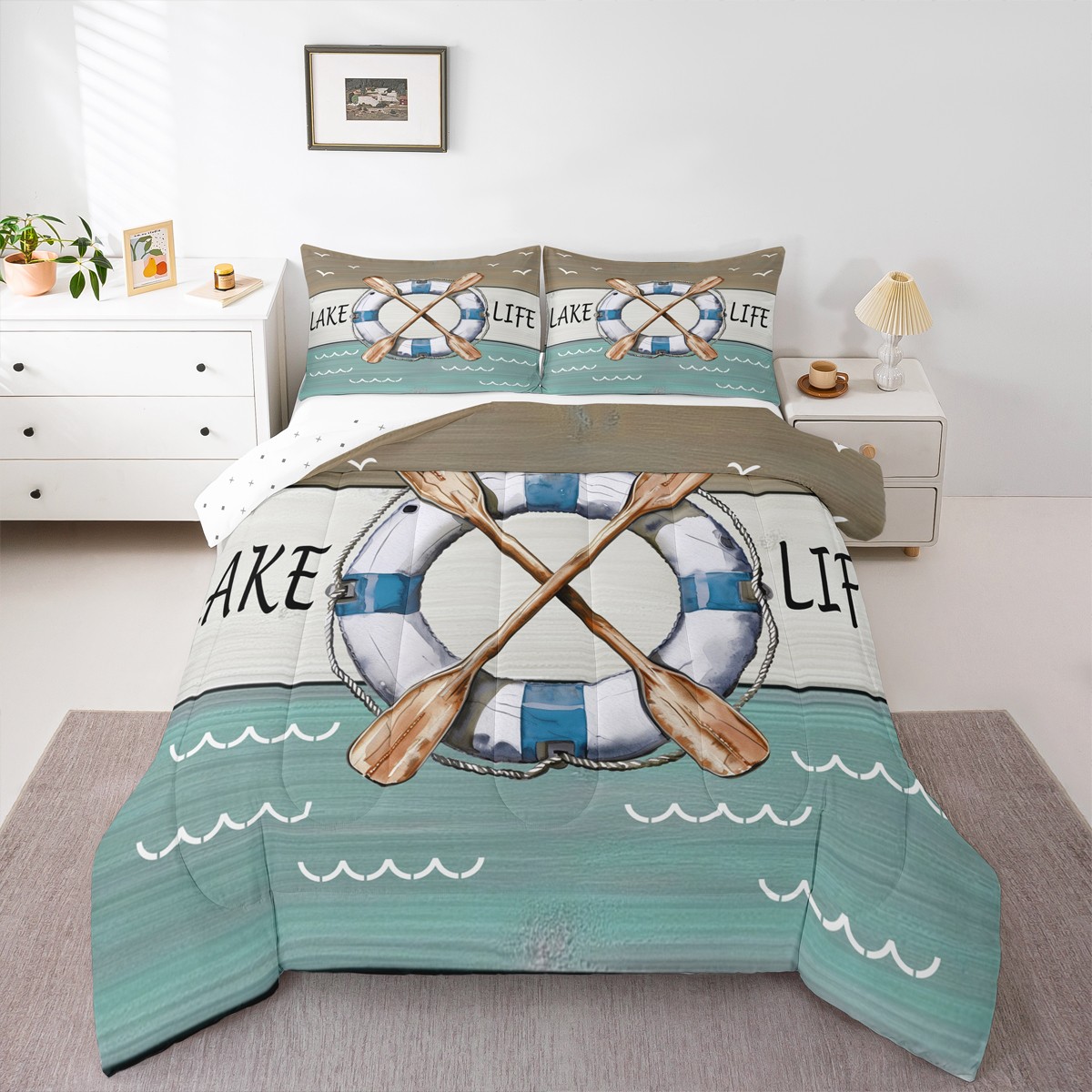 Manfei Swimming Rings 3-Piece Full Size Comforter Sets,Vintage Paddle ...