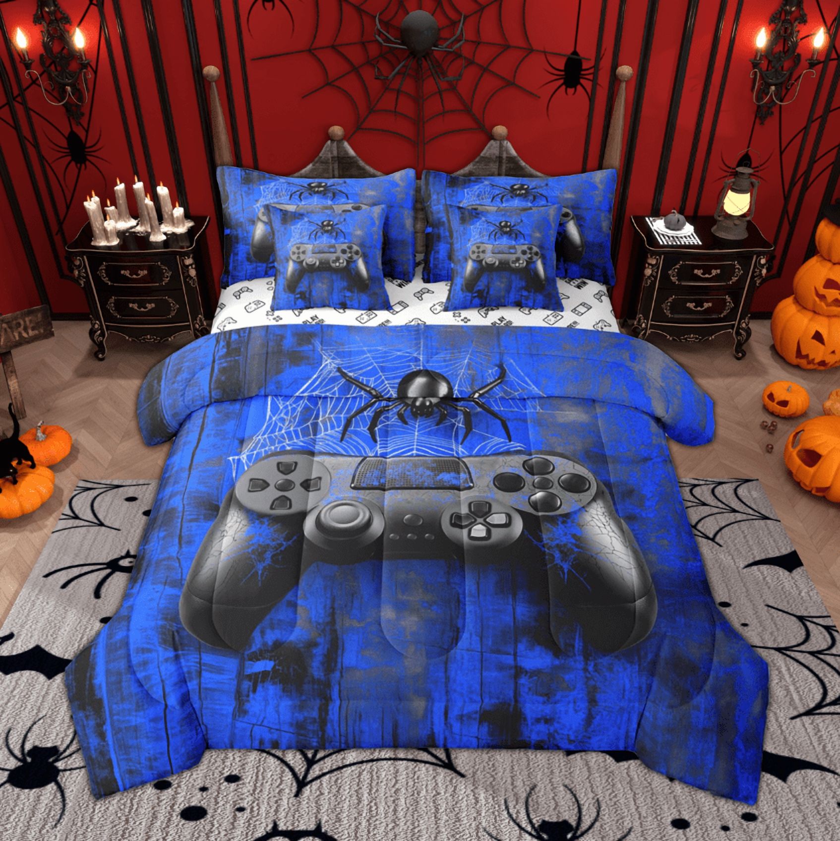 Manfei Teen Boys Gaming Bedding Comforter Set, Blue Black King Bedding ...
