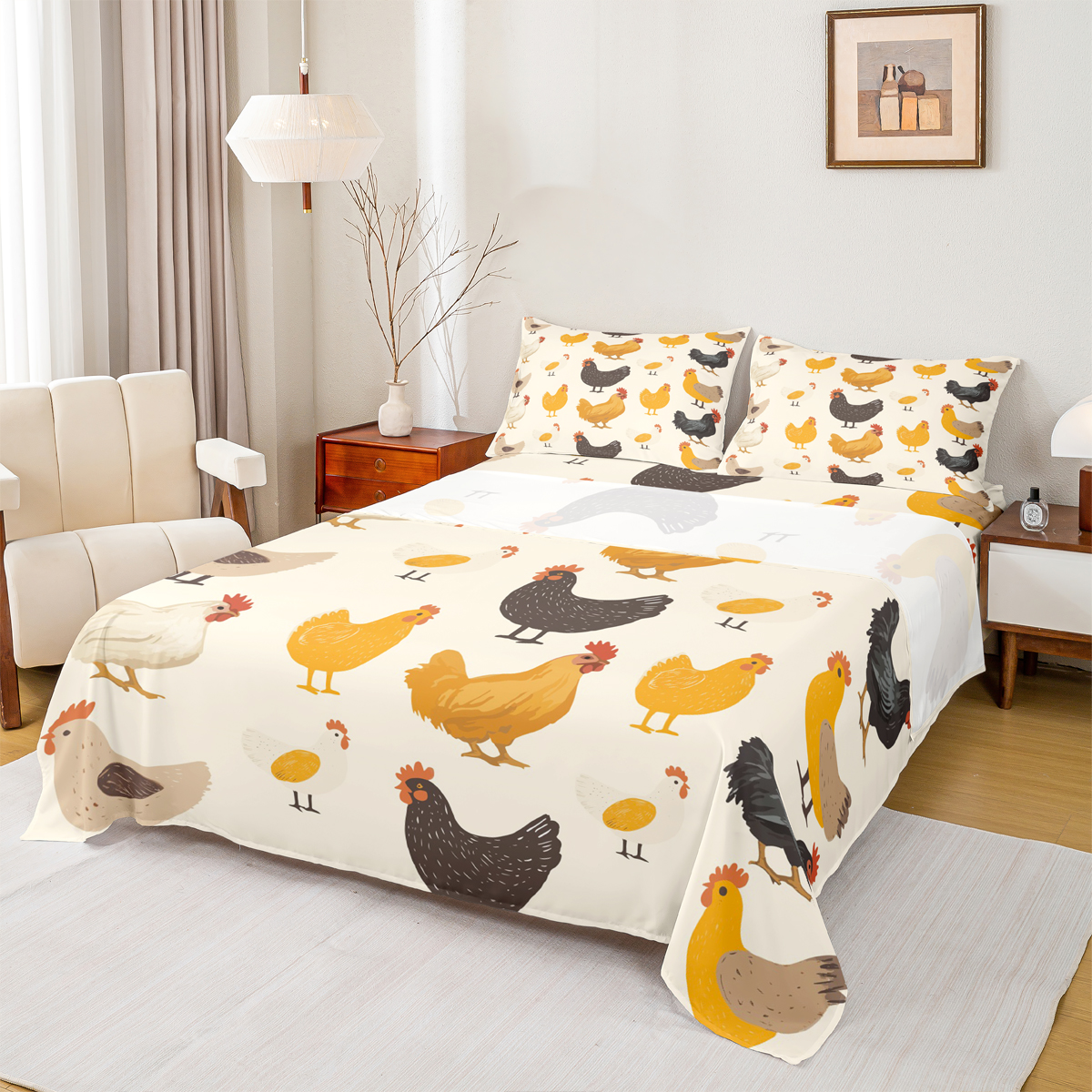 Manfei Teen Cartoon Rooster Full Size Sheets, Rustic Farm Animal Bed ...