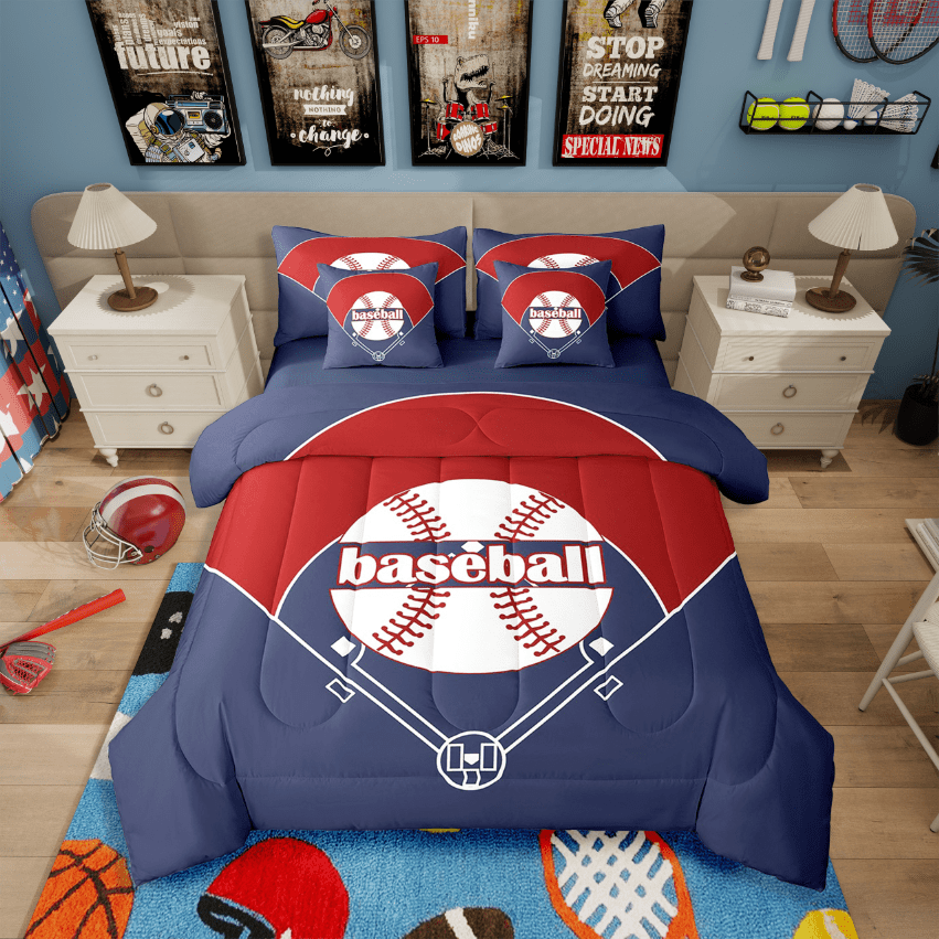 Manfei Teenager Baseball 7pcs Bedding Comforter Set,Sport Theme Queen ...
