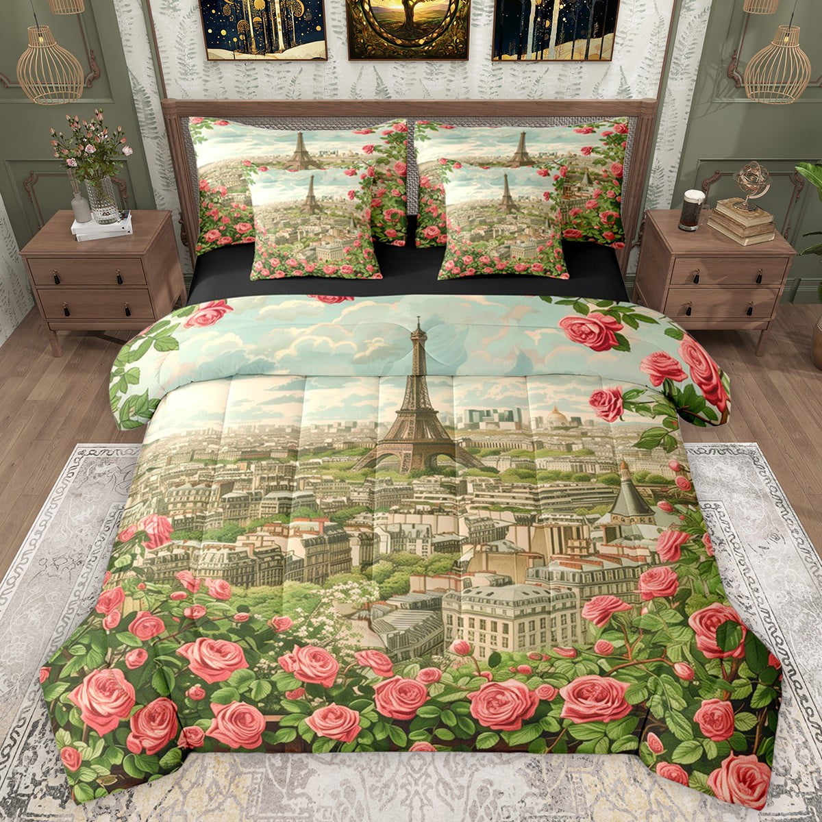 Manfei Teens Adults Eiffel Tower Bedding Comforter Set 7 Pieces ...