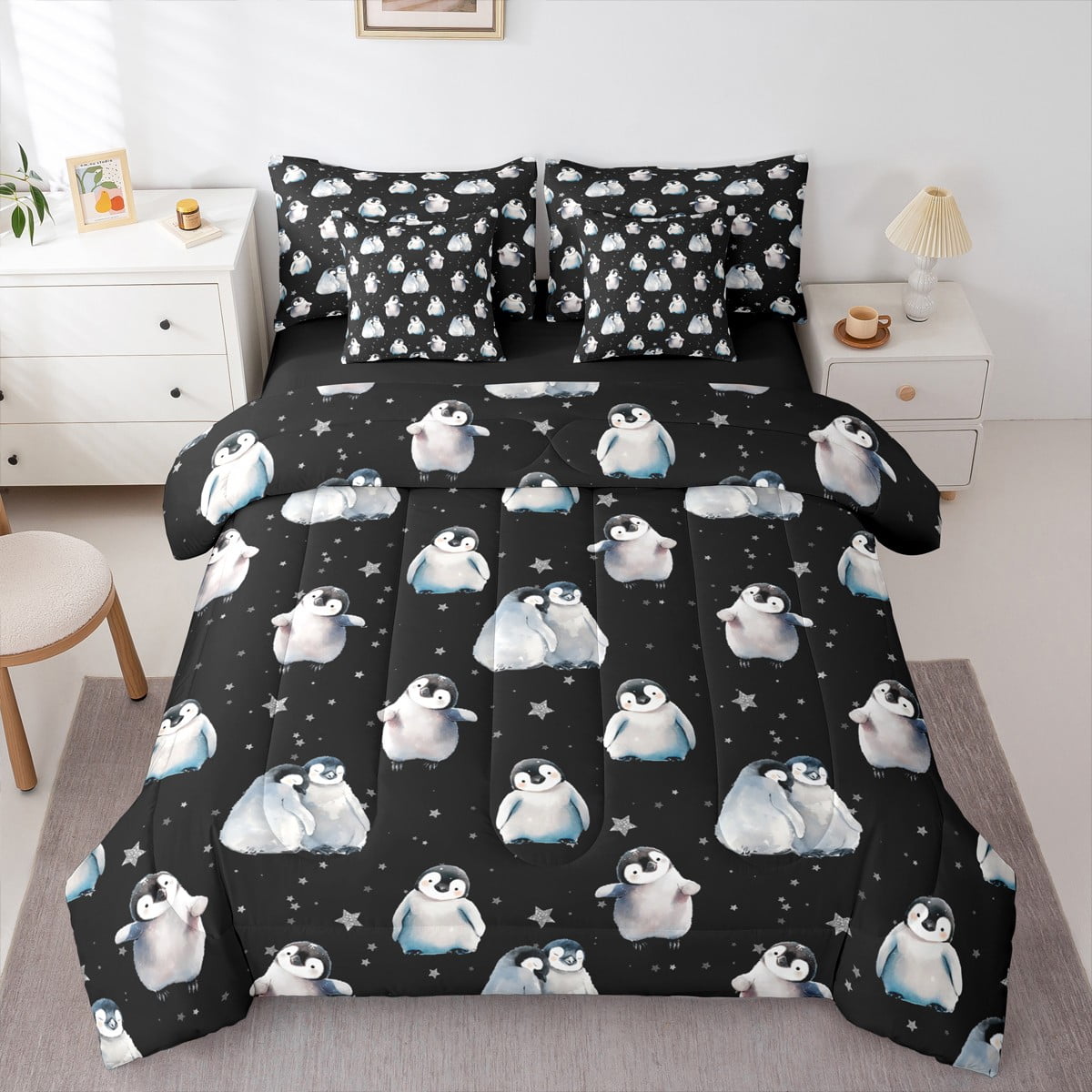 Manfei Teens Antarctic Penguin Twin Bedding Sets 7-Piece, Mystic Stars ...
